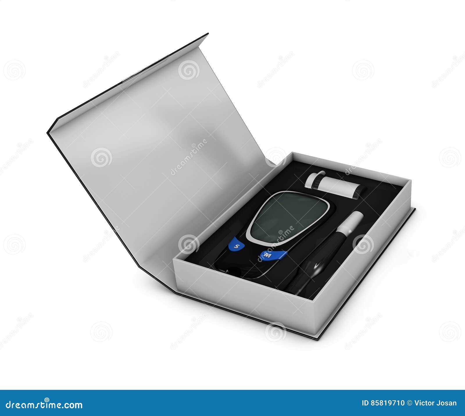 Illustration of Glucometer in the Box with Test Strip on Isolated White ...