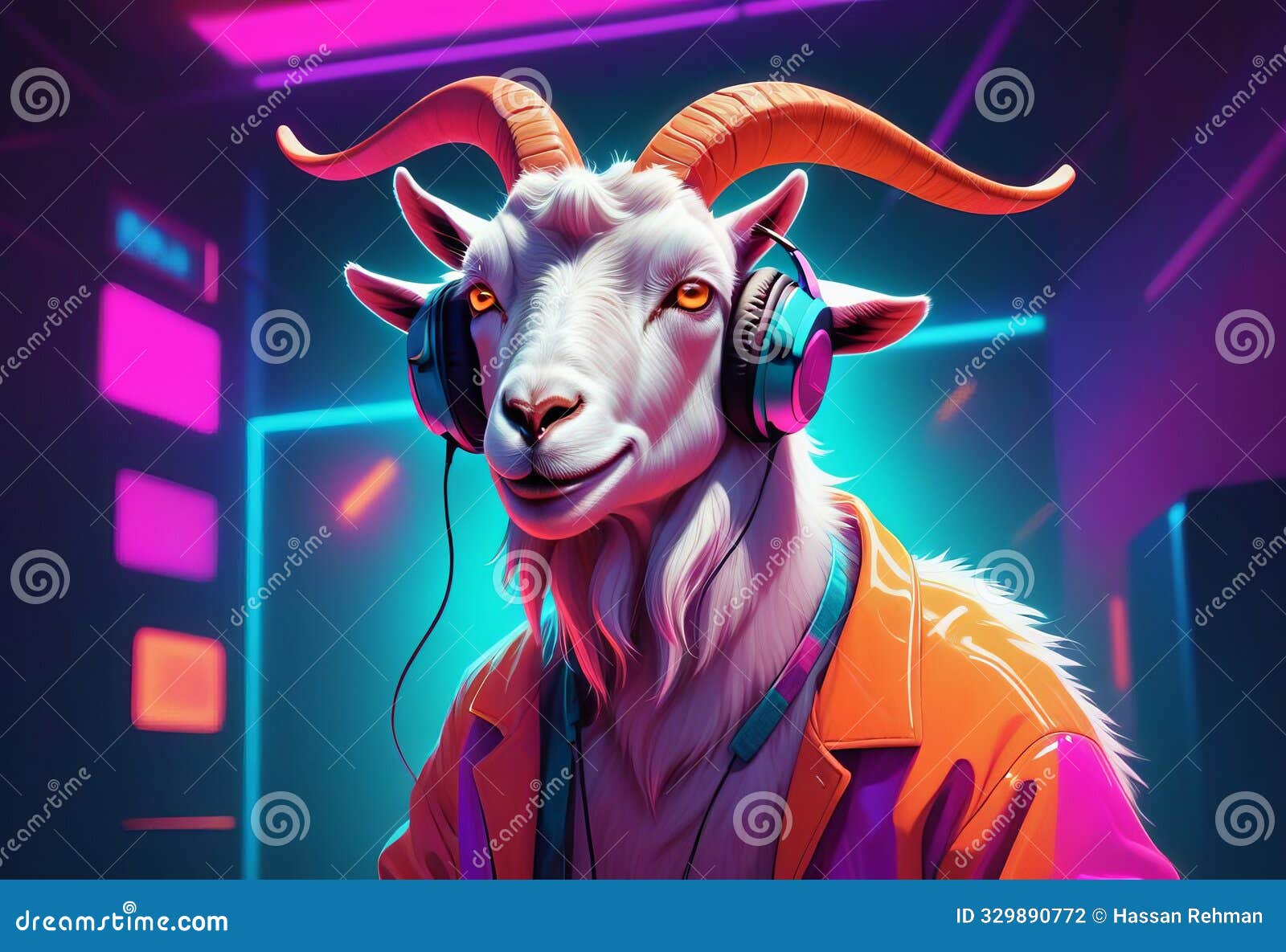 Illustration of Goat with Bright Neon Illumination Stock Illustration ...
