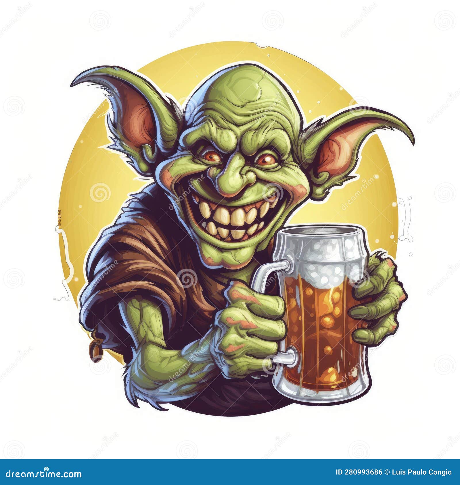 Illustration of a Goblin Drinking Beer, Logo Stock Photo - Illustration ...