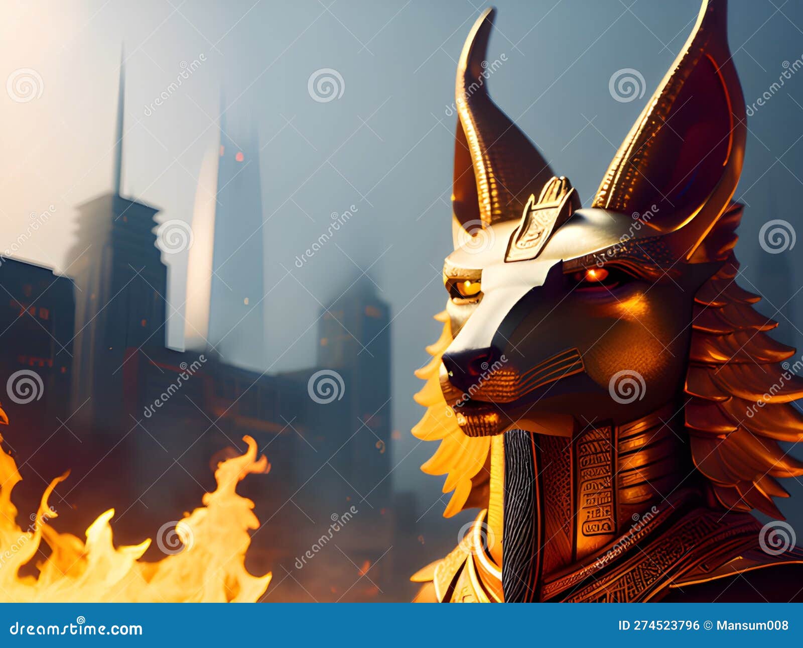 Illustration of a God Anubis with a Flame, AI Generated Stock ...