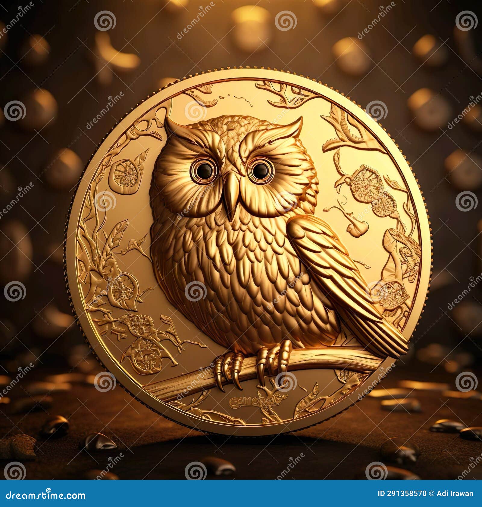 Illustration of Gold Coin with Owl Sculpture Stock Illustration ...