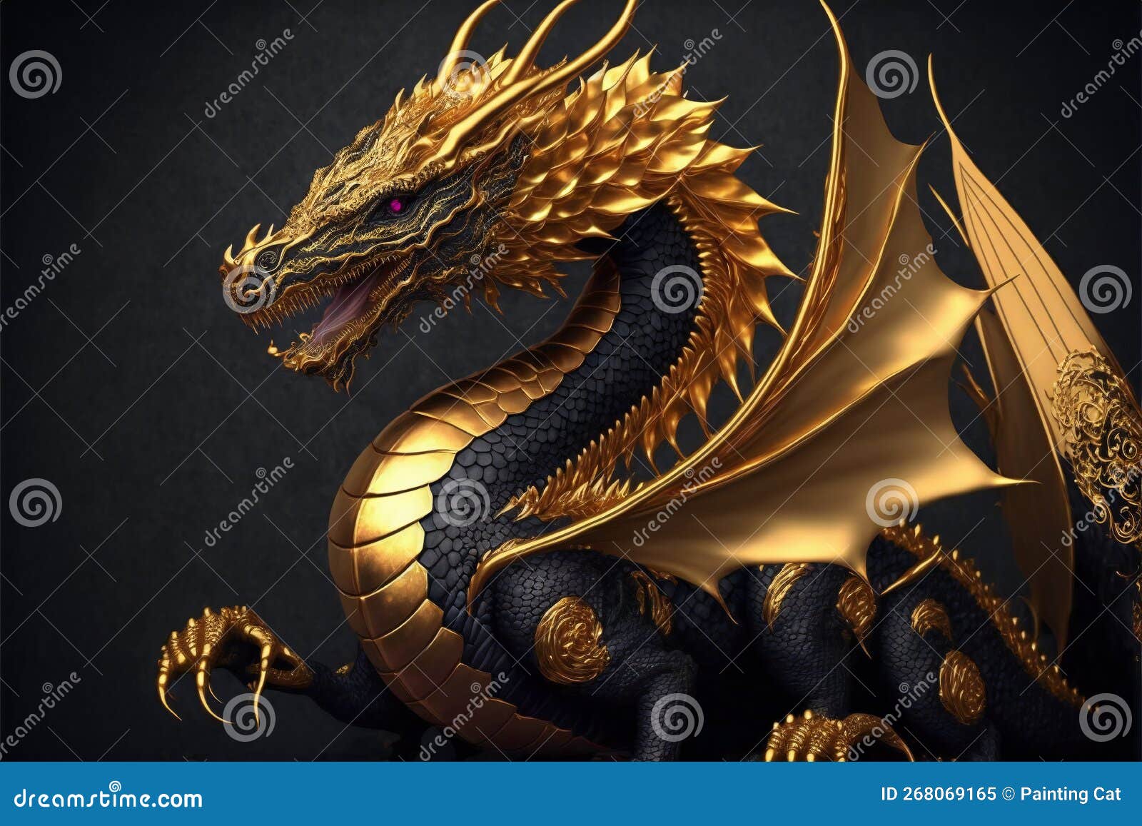 Gold Dragon, Digital Illustration Painting, 3d Rendering Stock ...