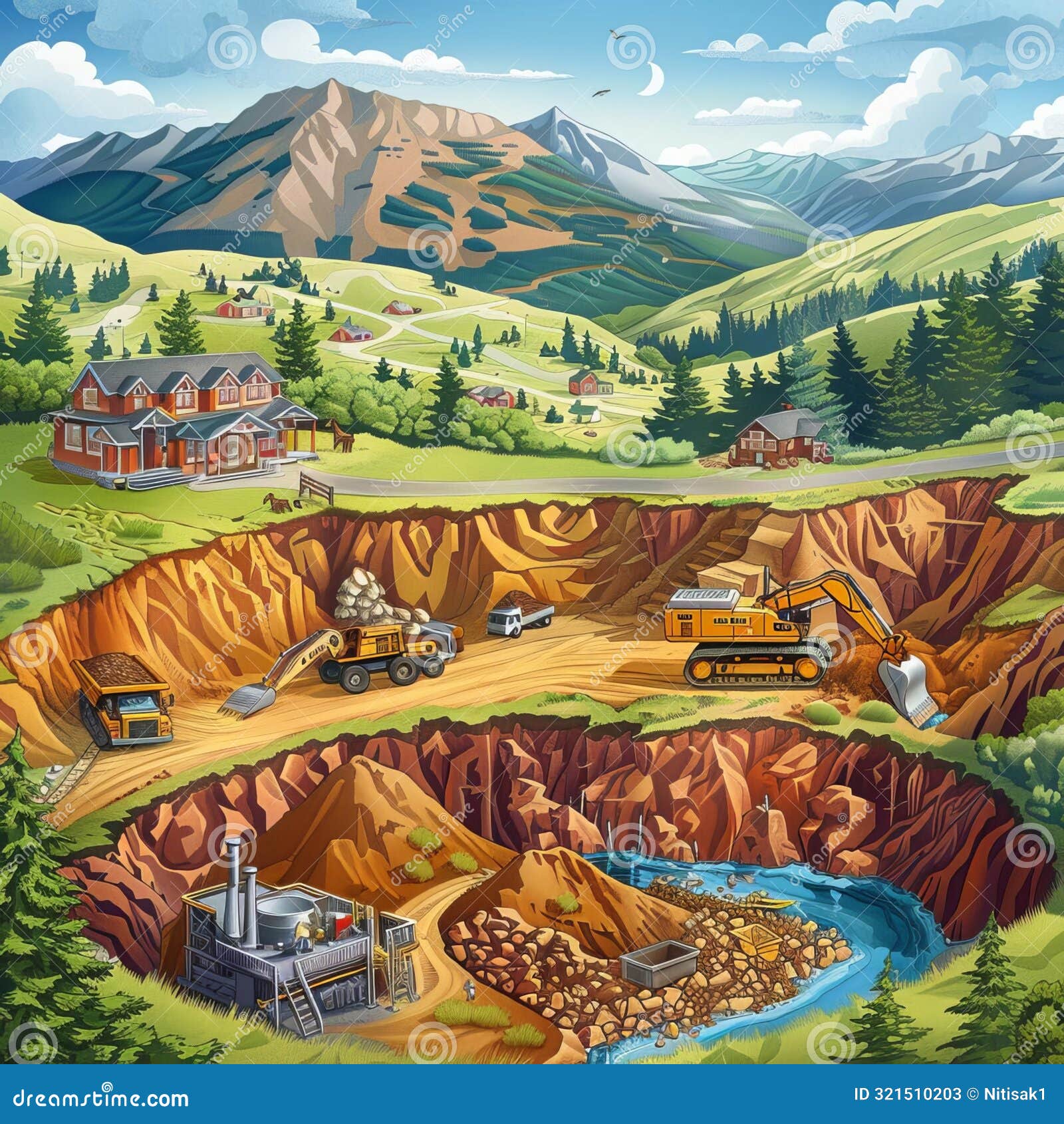 3 Illustration of the Gold Mining Cycle with Bright and Detailed ...