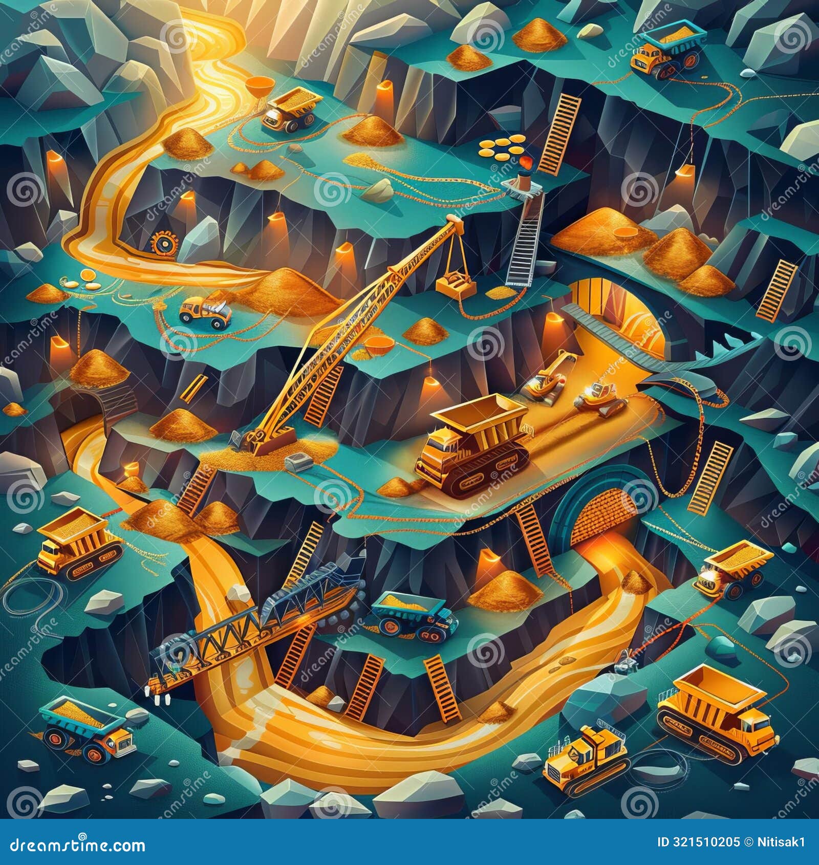 3 Illustration of the Gold Mining Cycle with Bright and Detailed ...