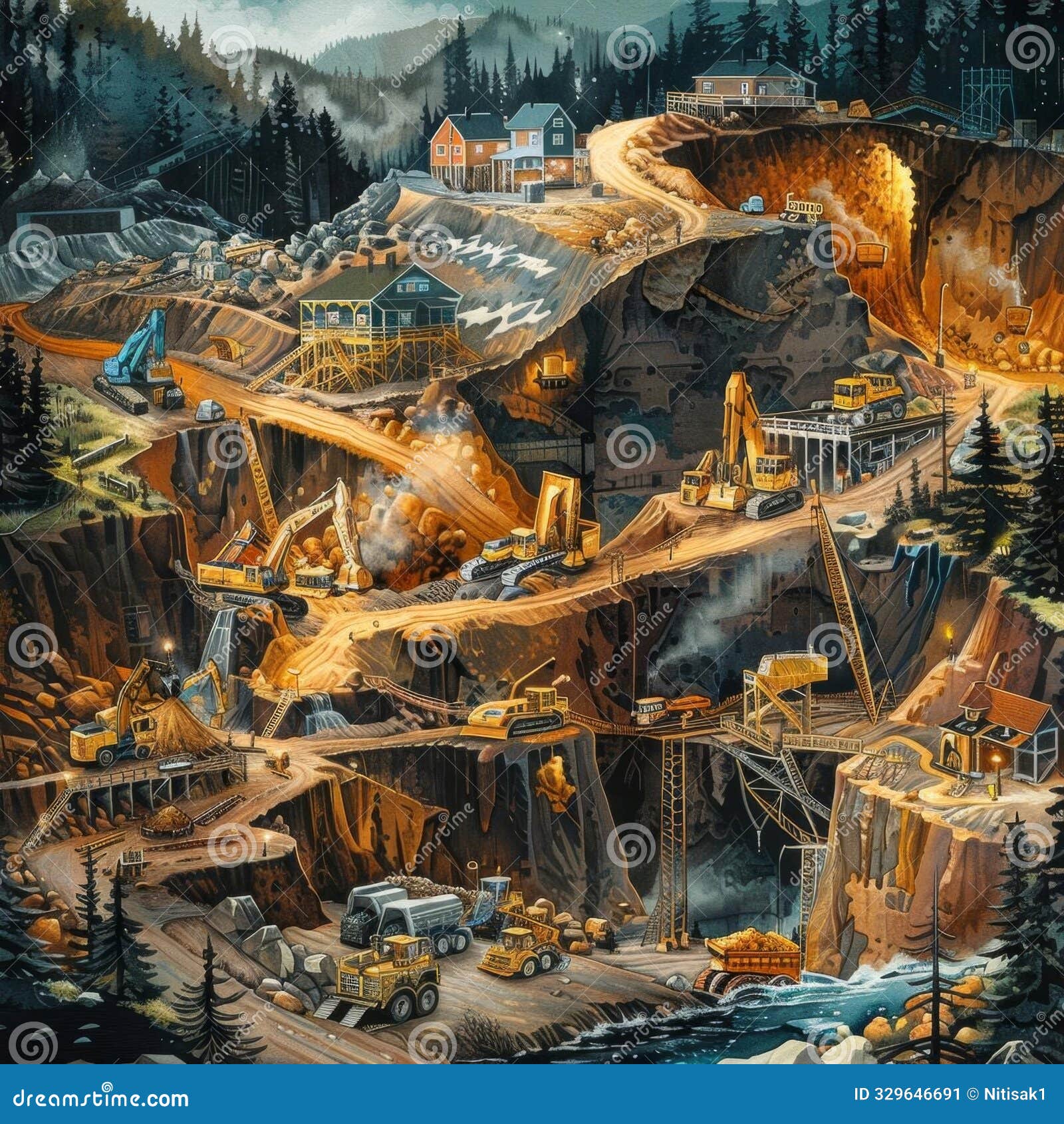 3 Illustration of the Gold Mining Cycle with Bright and Detailed ...