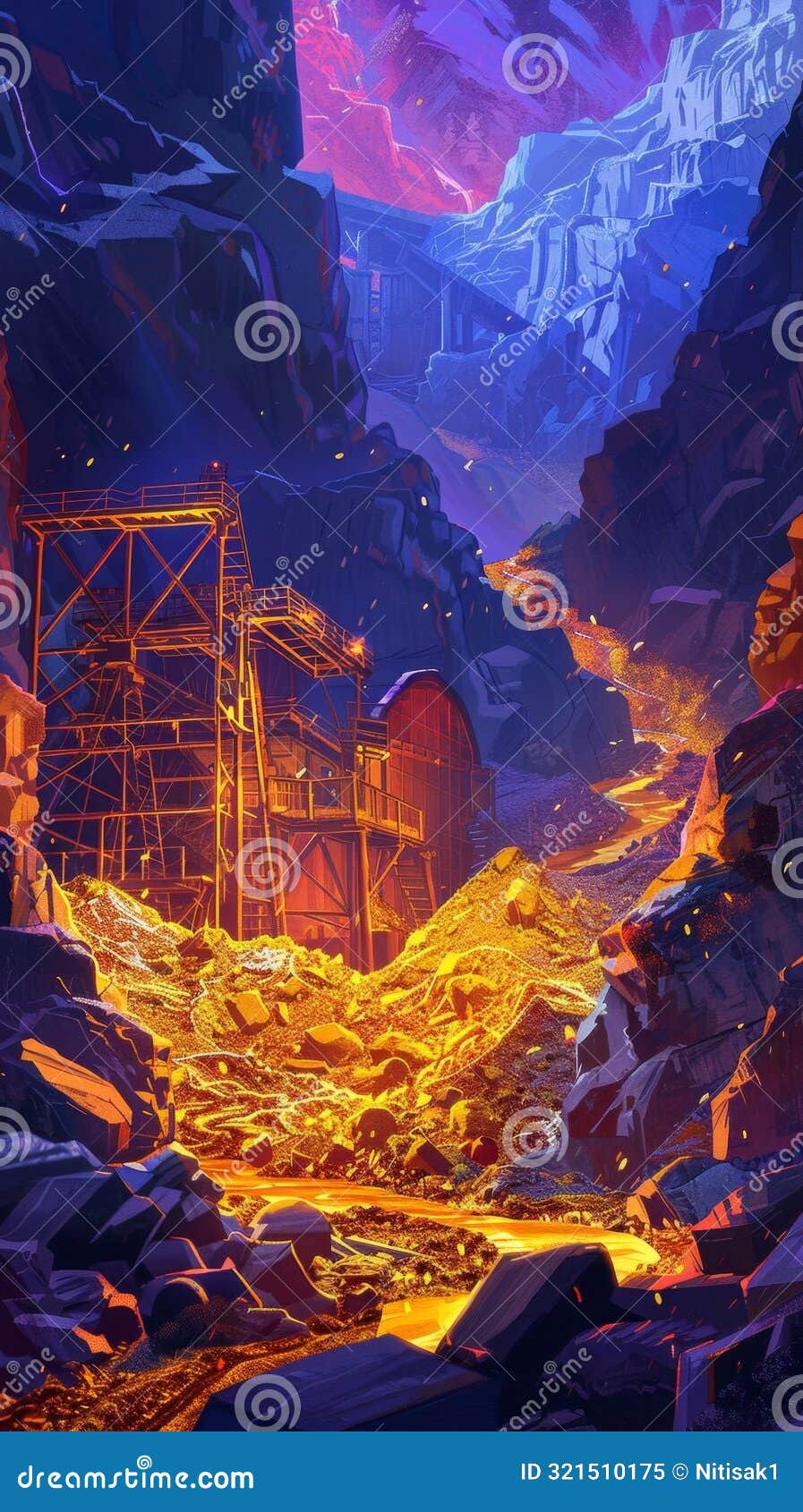 3 Illustration of Gold Mining Equipment with a Bright and Colorful ...