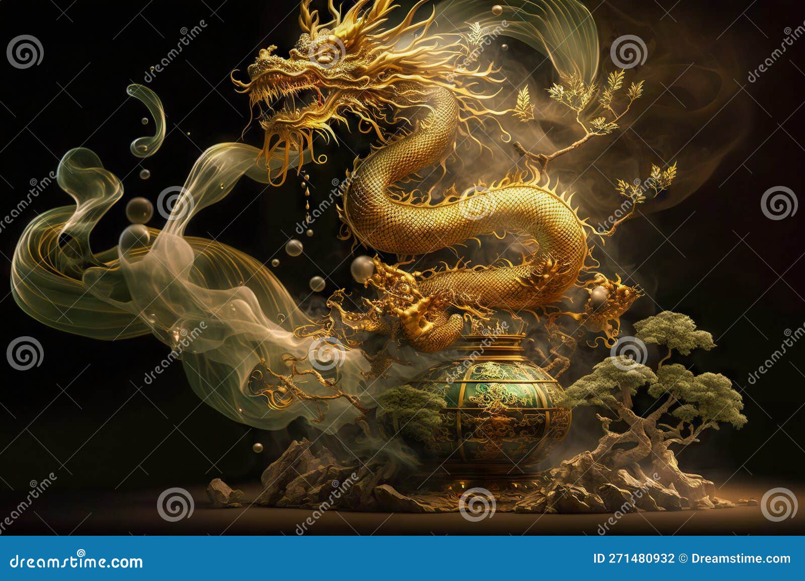 Golden asian dragon stock illustration. Illustration of black - 271480932