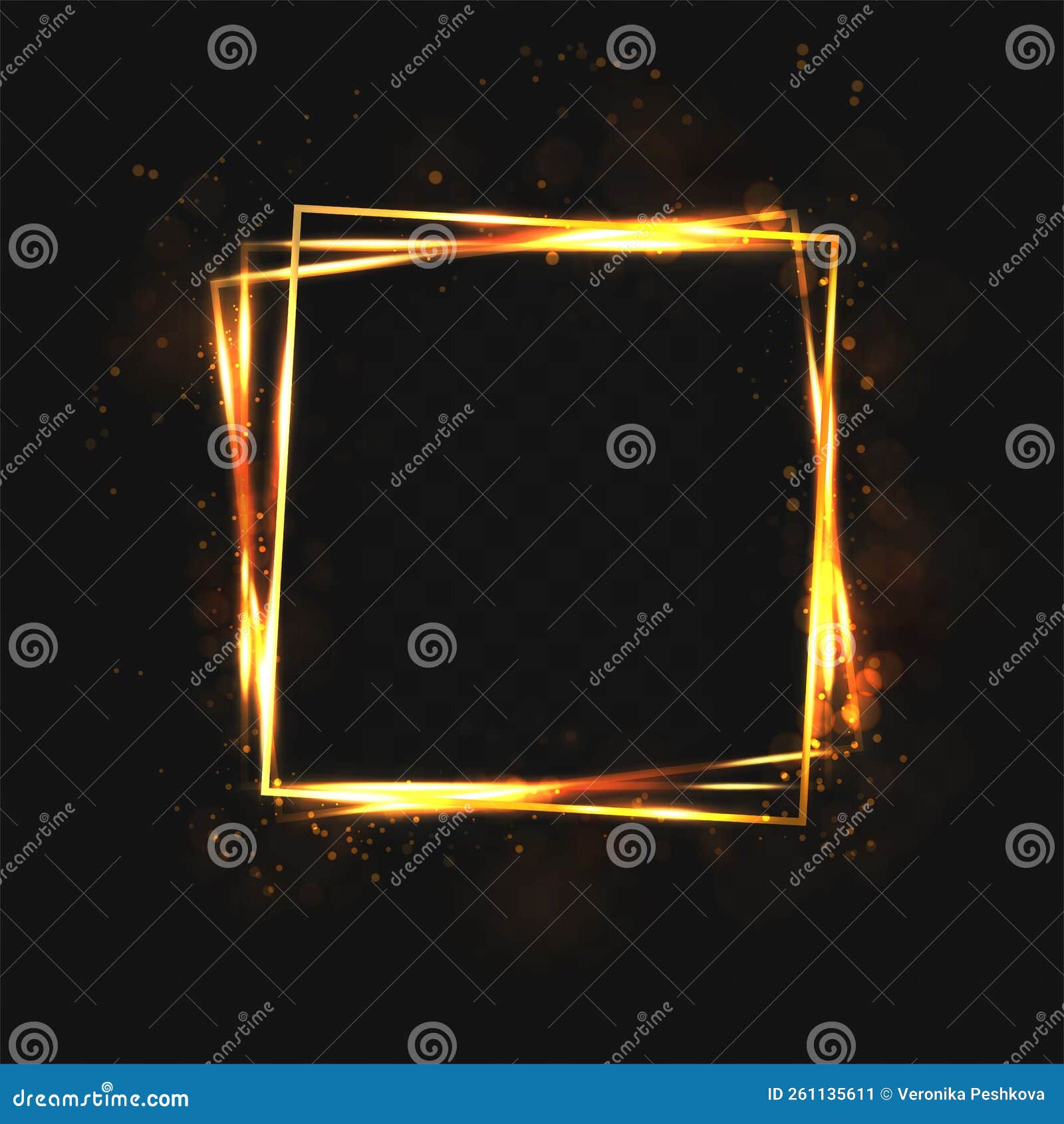 Vector Illustration. Golden Fire Squares with Glare and Sparcles on ...
