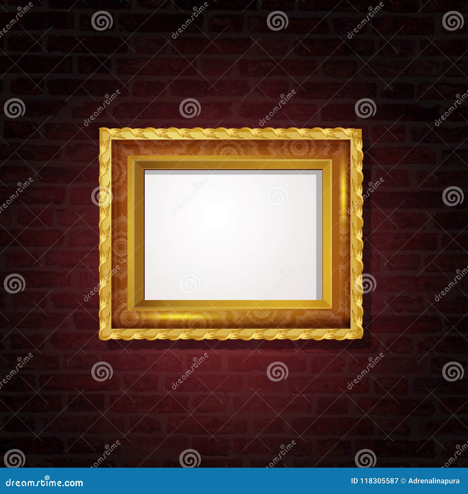Golden frame on the wall stock illustration. Illustration of lights ...
