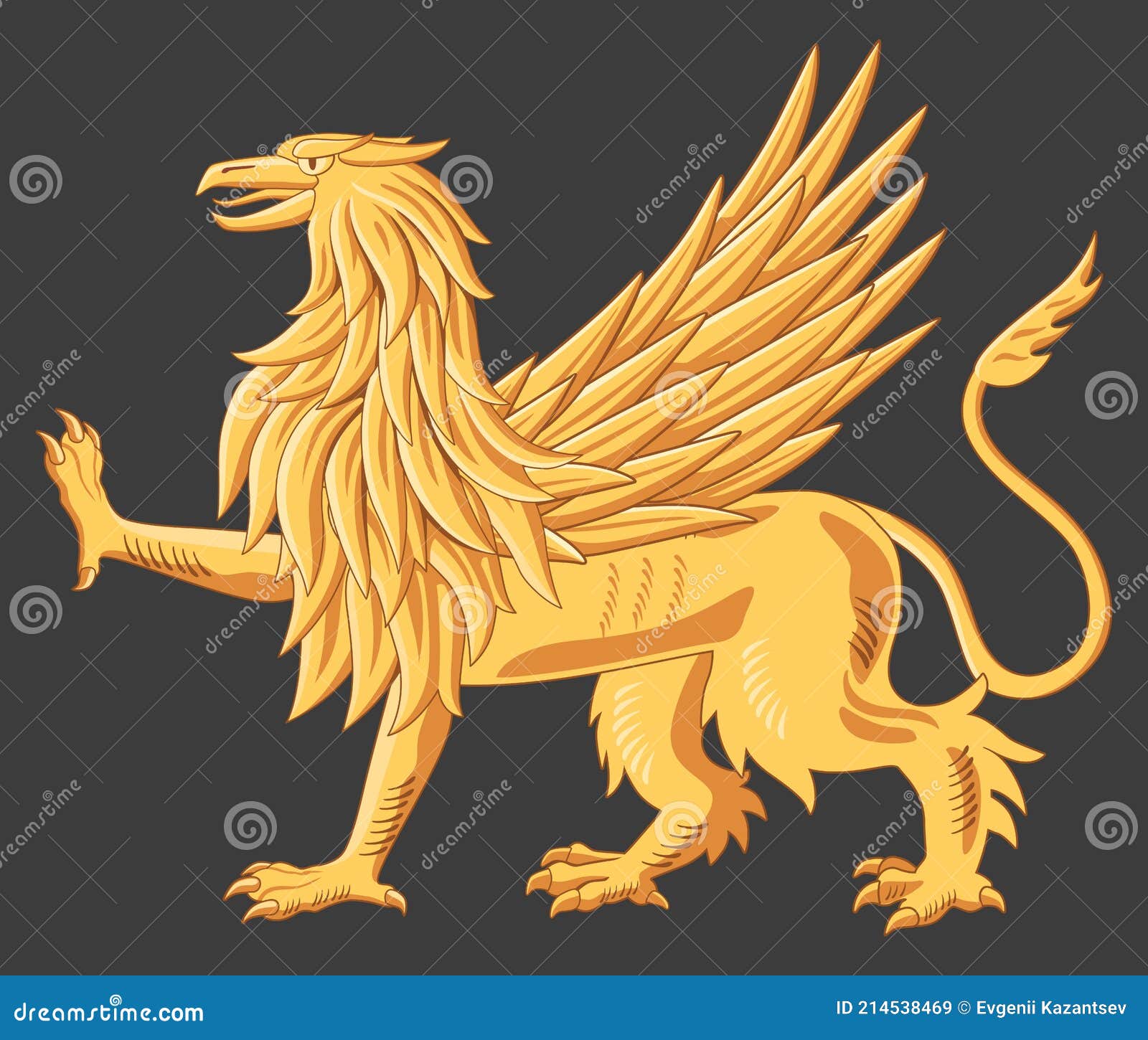 Illustration Of A Golden Griffin With Wings. Traditional Heraldry ...