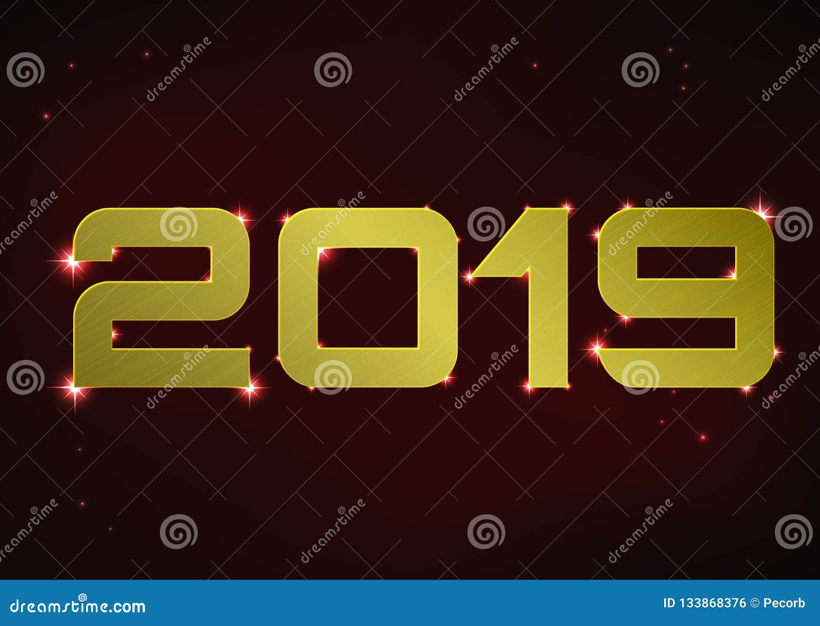 Illustration of Golden Metallic Number 2019 Over Red Night Sky Stock ...