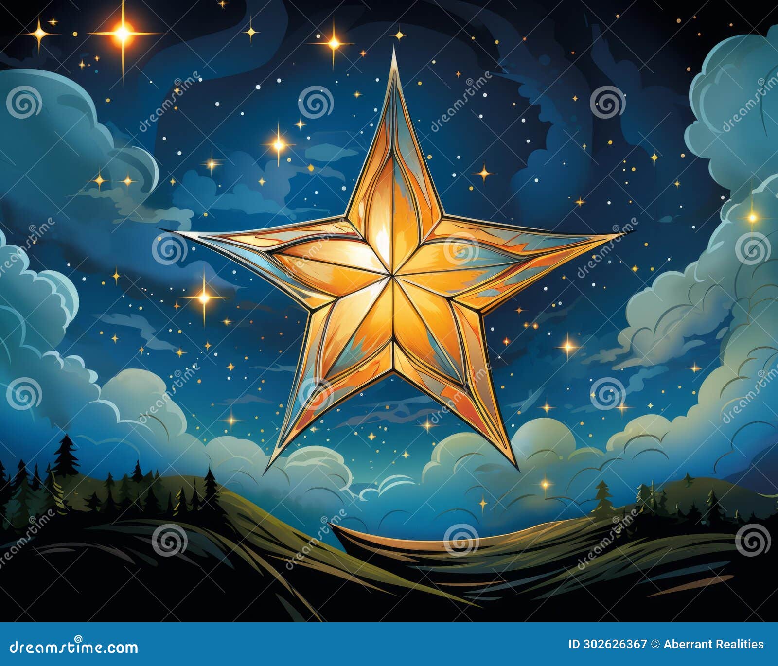 An Illustration of a Golden Star in the Night Sky Stock Illustration ...