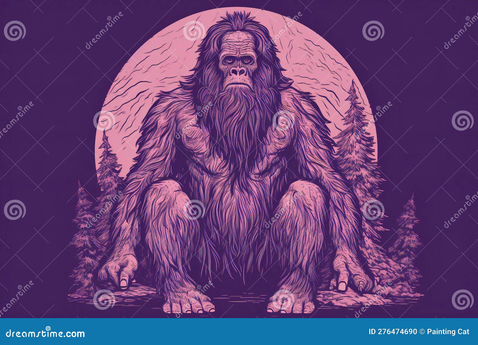 Gorilla, Monkey in Front of the Full Moon Stock Illustration ...