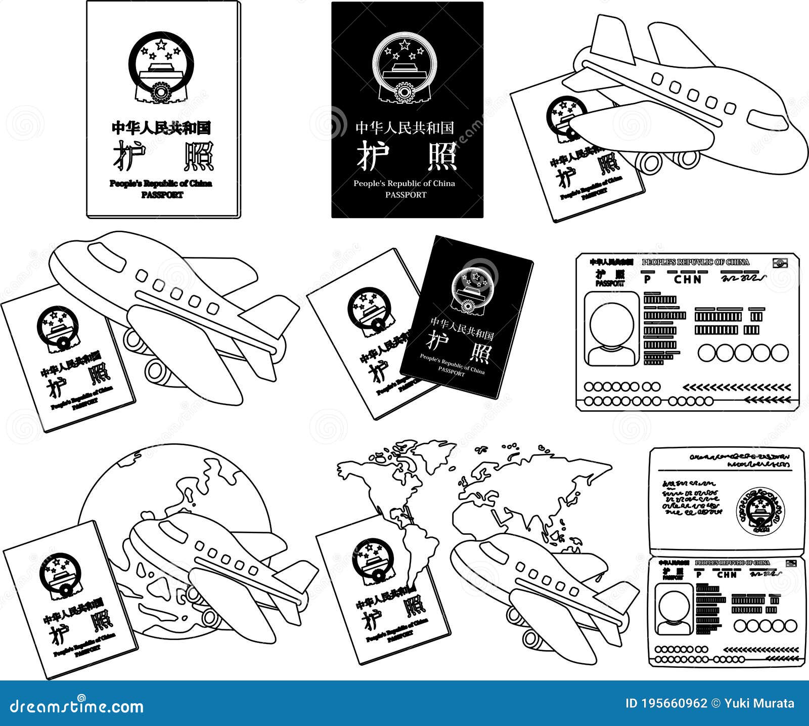 Illustration of a Gradation Chinese Passport Outline Set Stock Vector ...