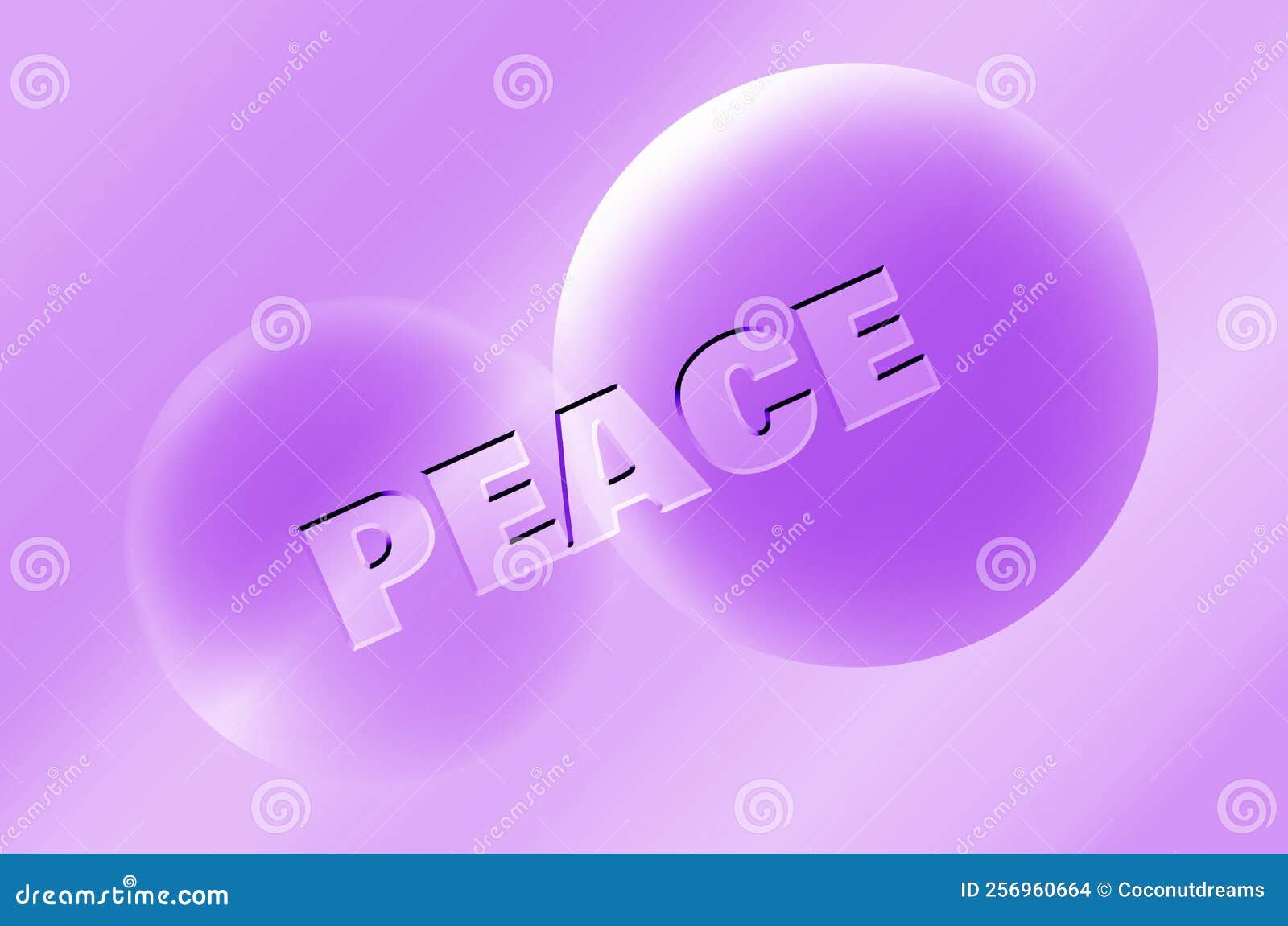 Gradient Pastel Purple 3D Various Size Spheres with the Word of PEACE Stock Illustration ...
