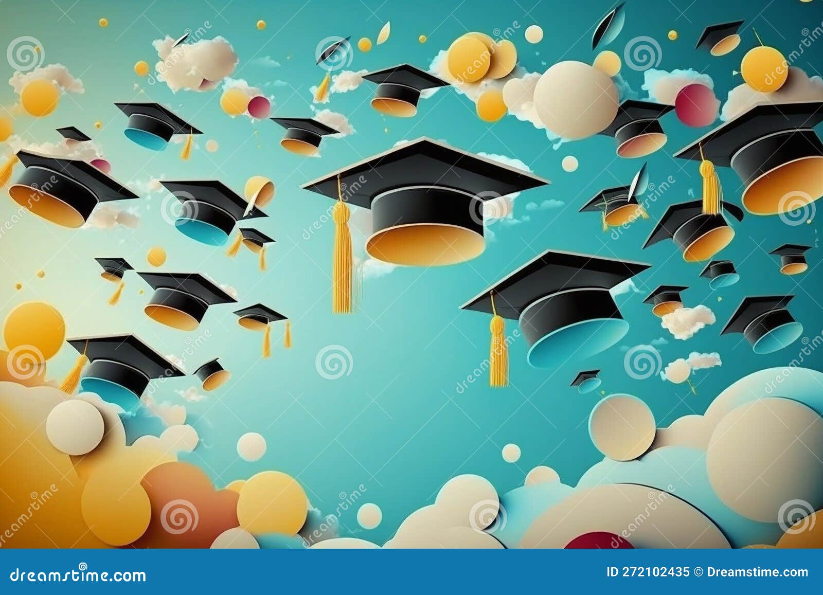 Illustration of Graduation Caps Thrown into Air. Generative AI Stock ...