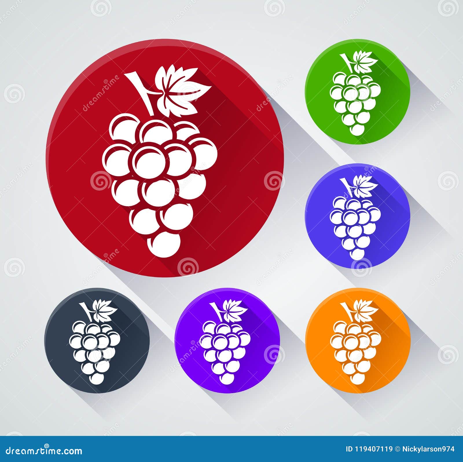 Grapes Circle Icons with Shadow Stock Vector - Illustration of vector ...