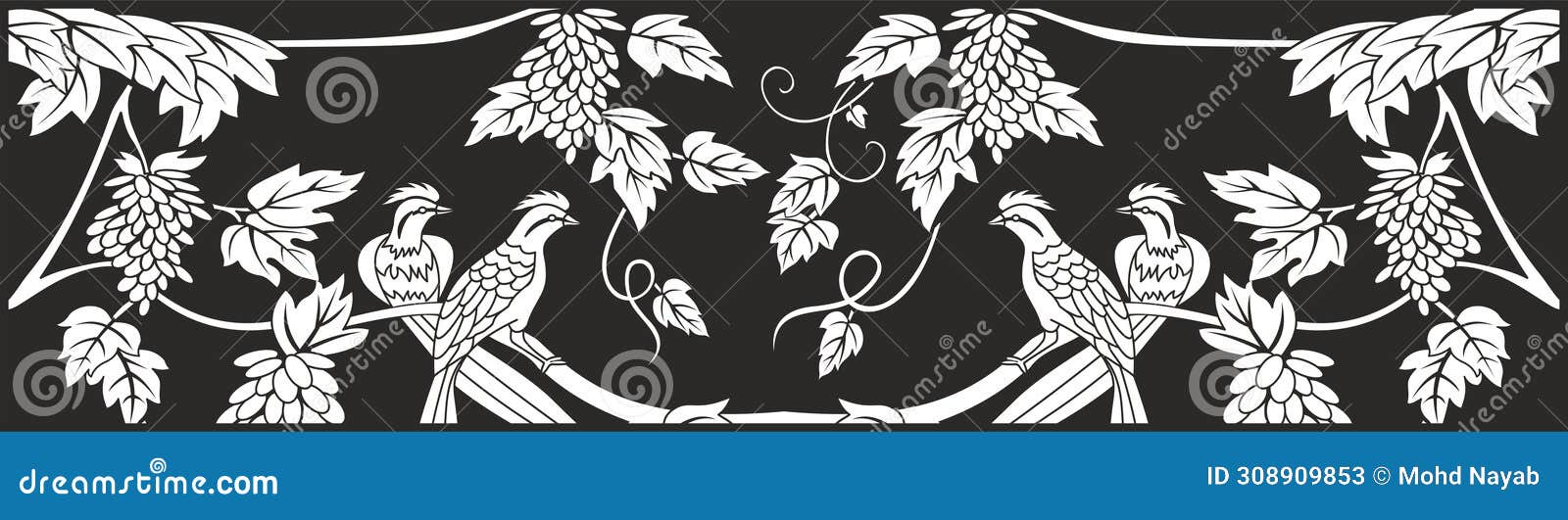 Glass Etching Pattern Two Doves On A Branch Of A Palm Tree. Black And ...