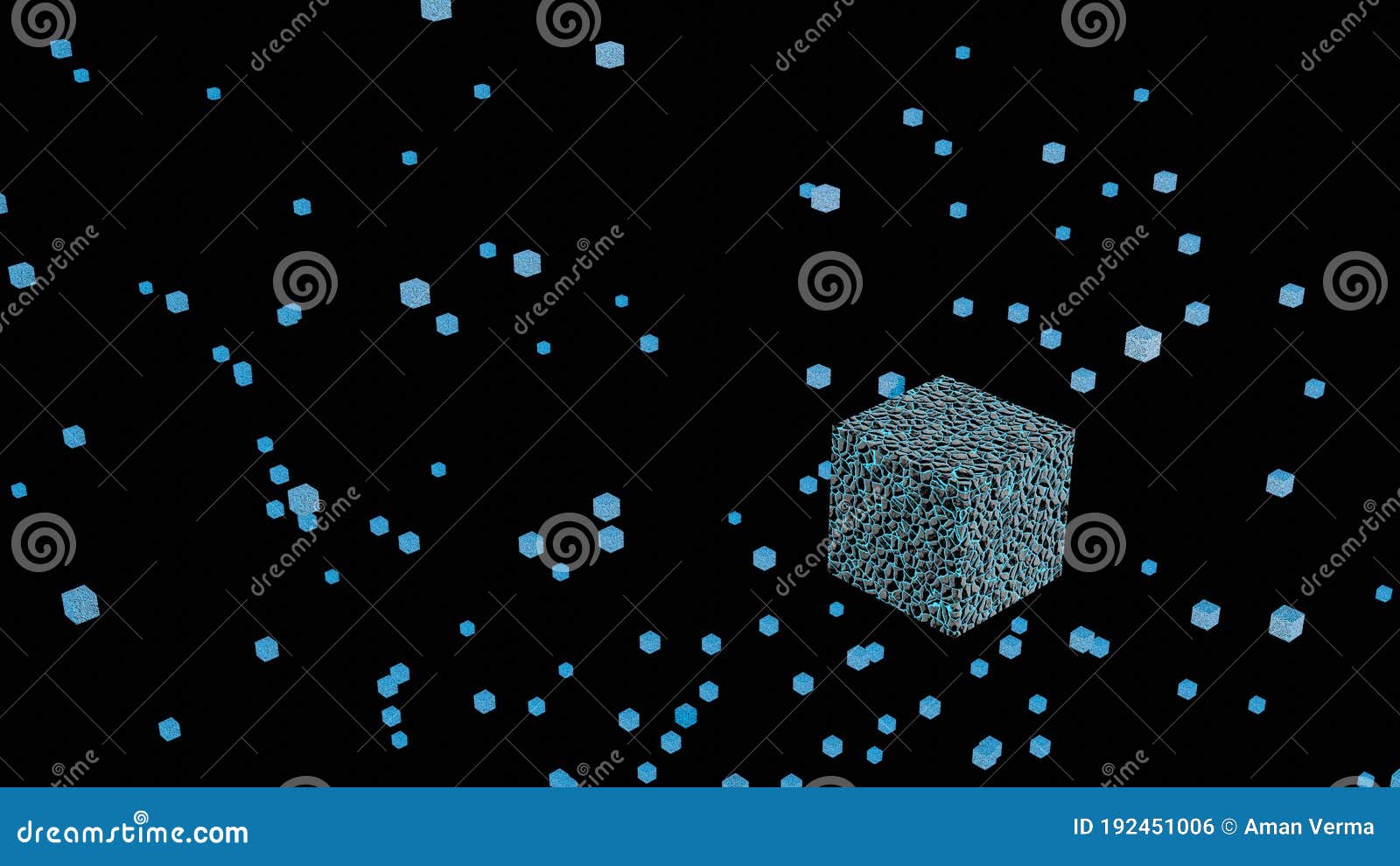 Illustration Graphic of Blue Color Energy Cubes Particle Floating on ...