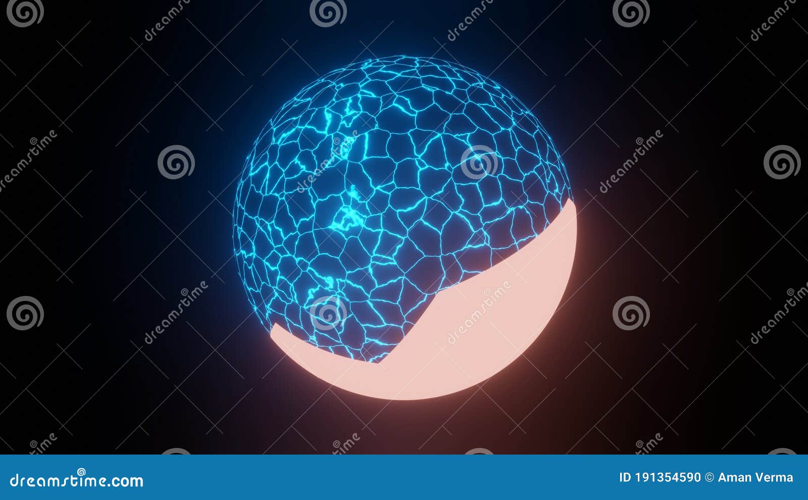 Illustration Graphic of 3d Render Blue Wired Frame Plasma Sphere or ...
