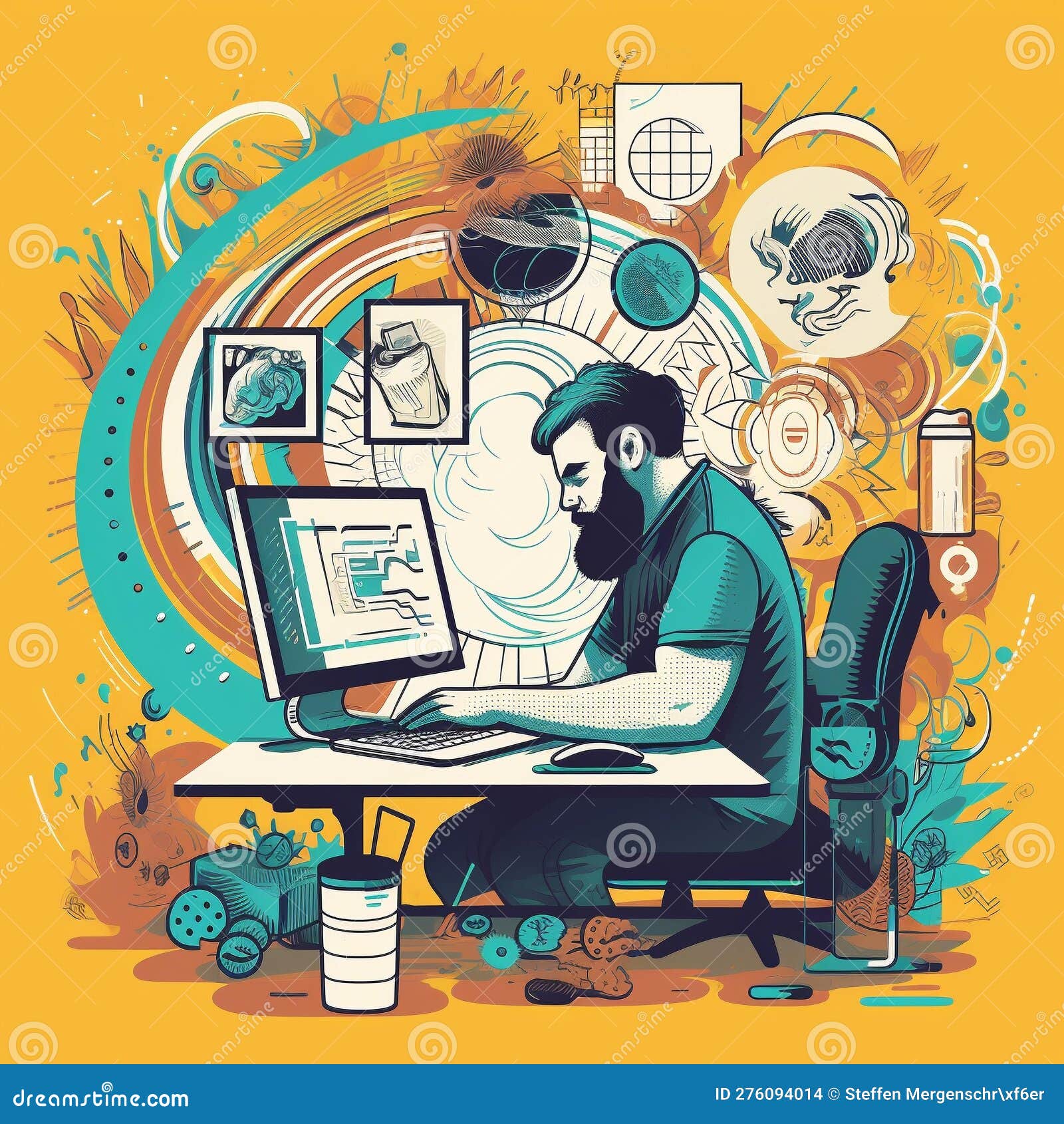 Creative Designer at Work: Computer, Tools, and Design Elements Stock ...