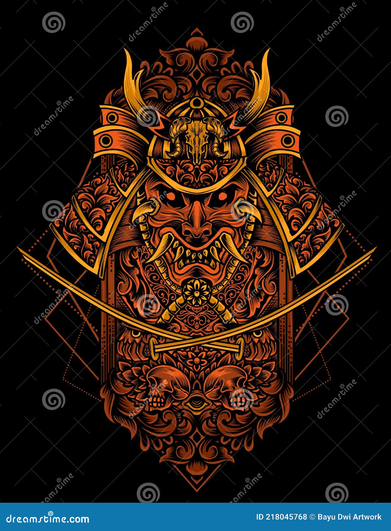 Illustration Vector Samurai Head Ornament Stock Vector - Illustration ...