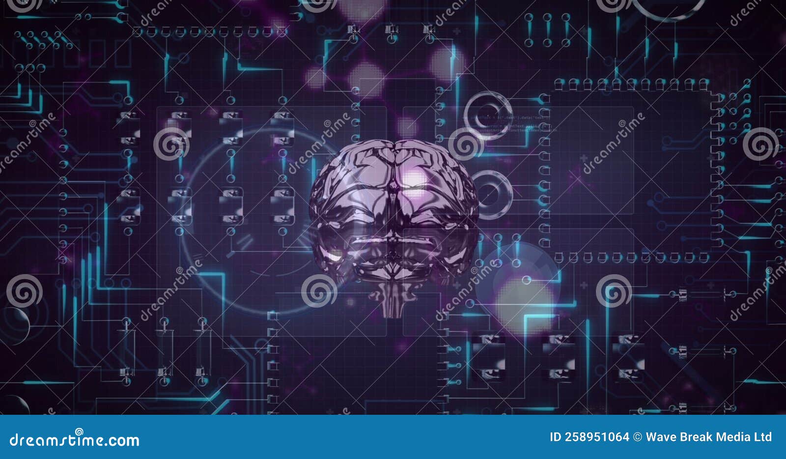Illustration of Graphical Human Brain with Circles Over Circuit Board ...