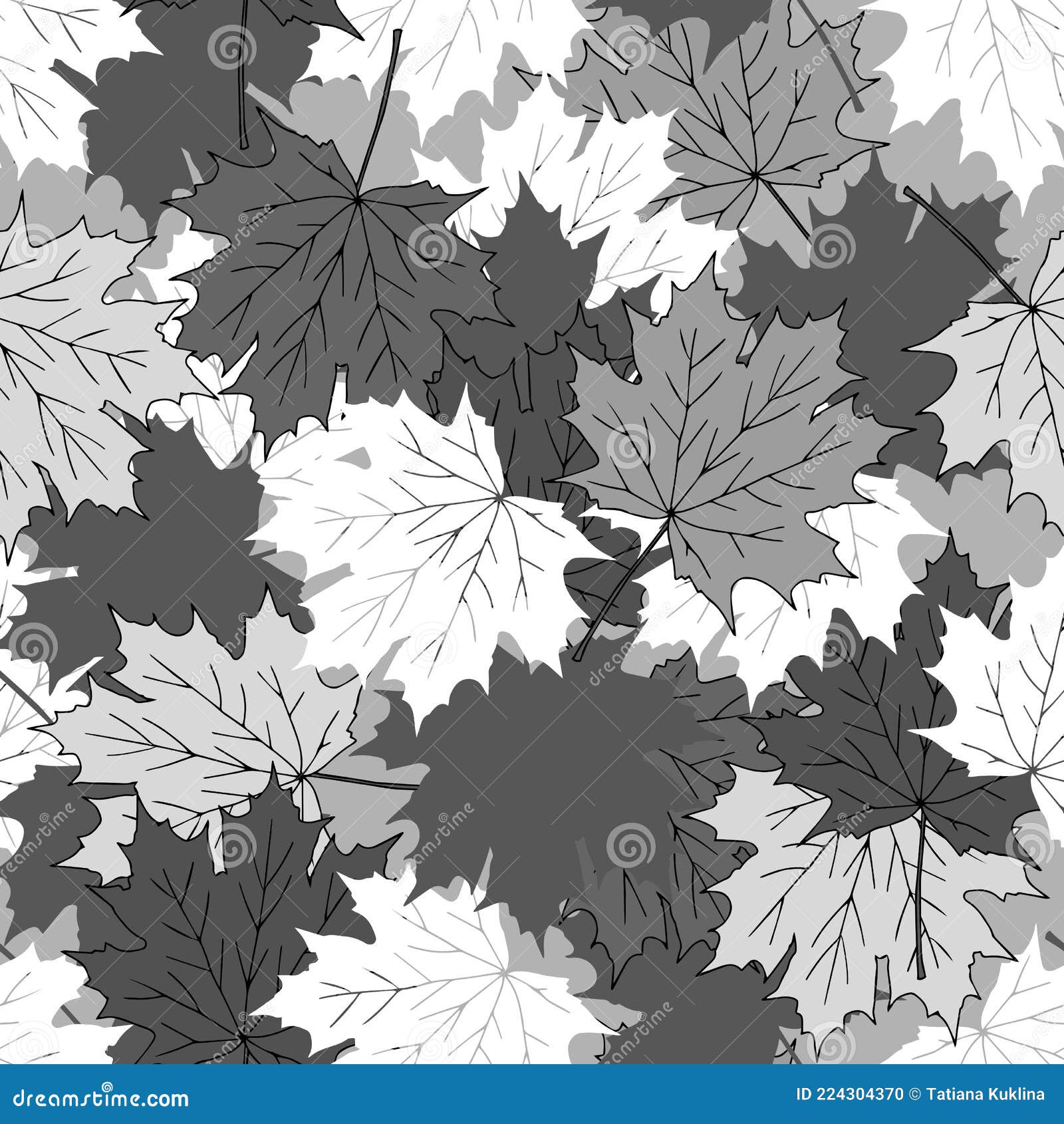 Illustration of Gray Maple Tree Leaves. Seamless Pattern Stock Vector ...