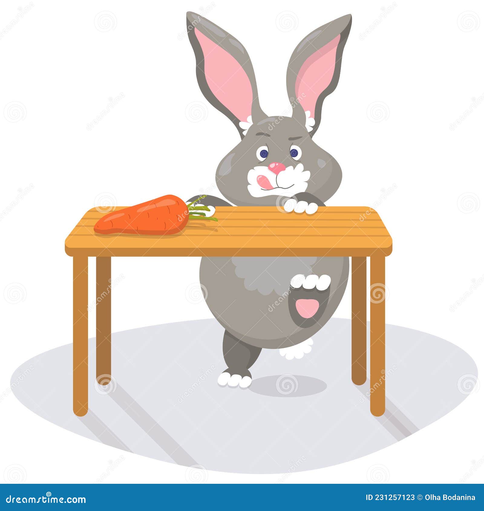 Illustration of a Gray Rabbit Near a Table Trying To Get a Mock. Stock ...