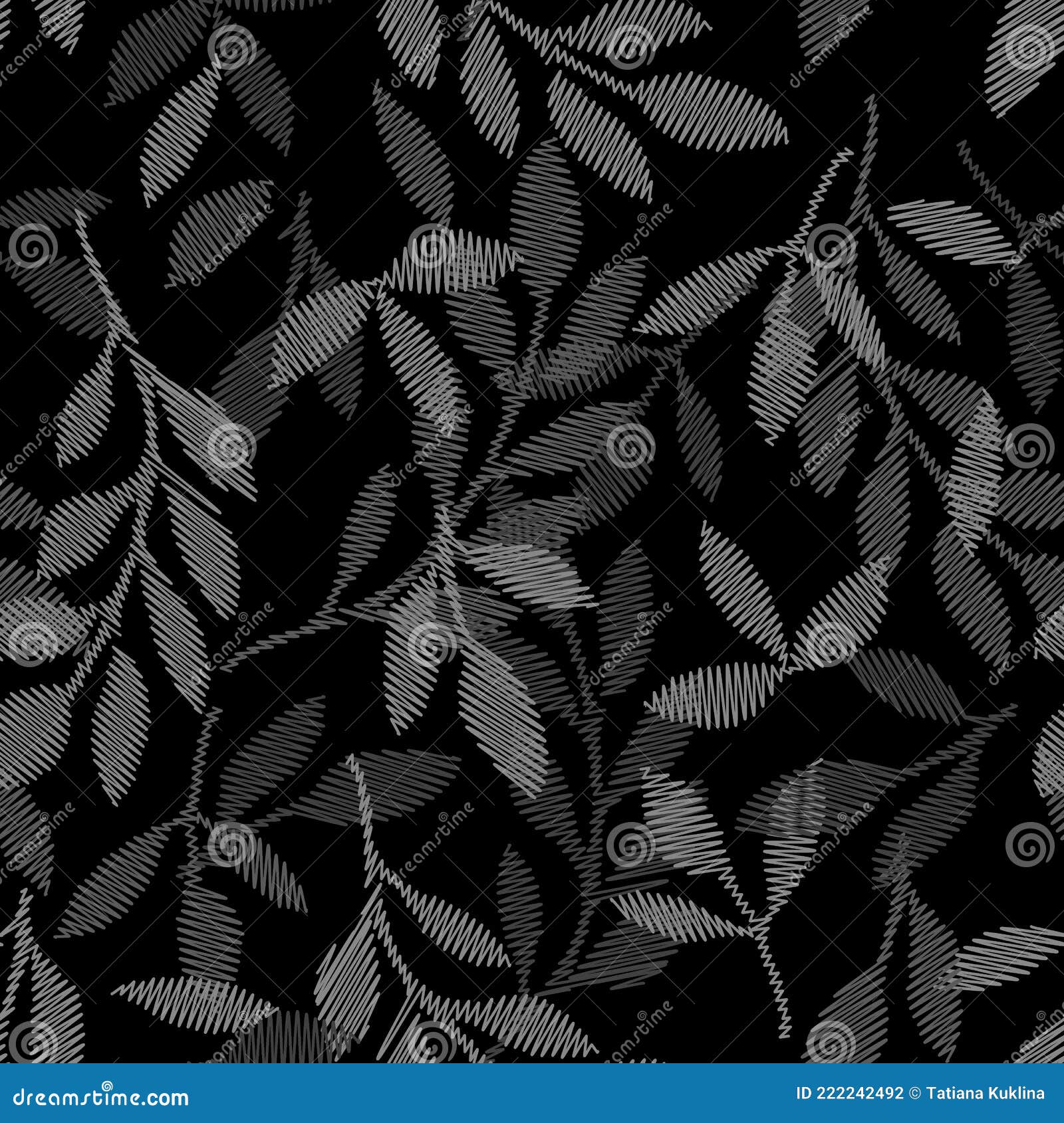 Illustration of Gray Scribble Branches with Leaves Isolated on a Black ...