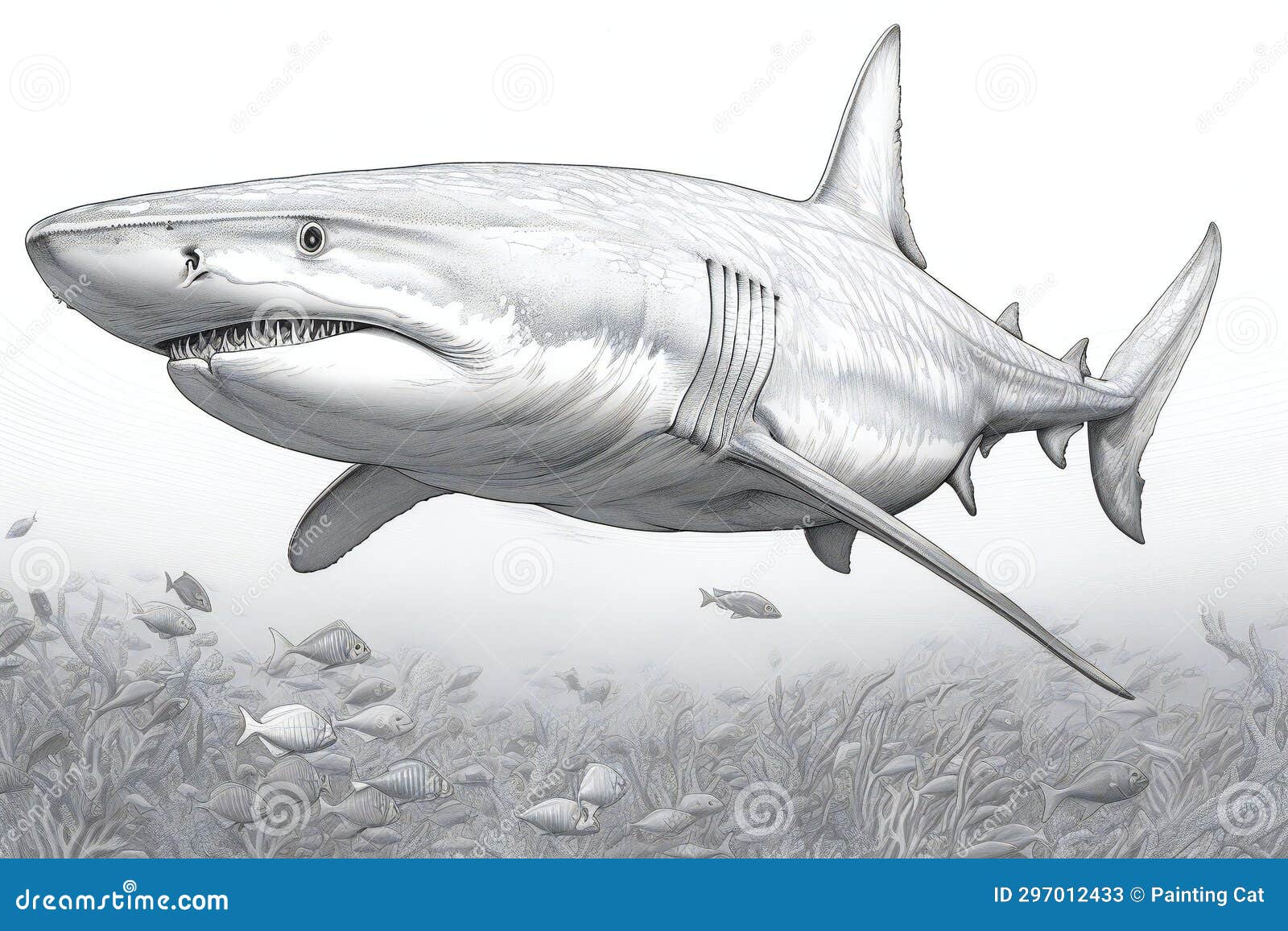 Illustration of a Great White Shark (Carcharodon Carcharias) Stock ...