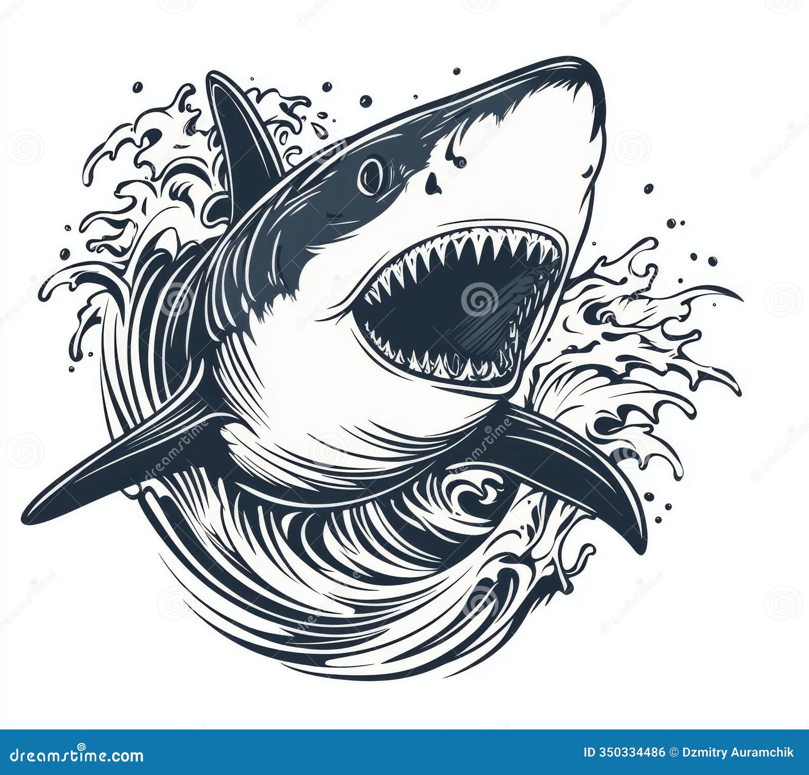 Illustration of a Great White Shark with Ocean Waves for Nautical ...