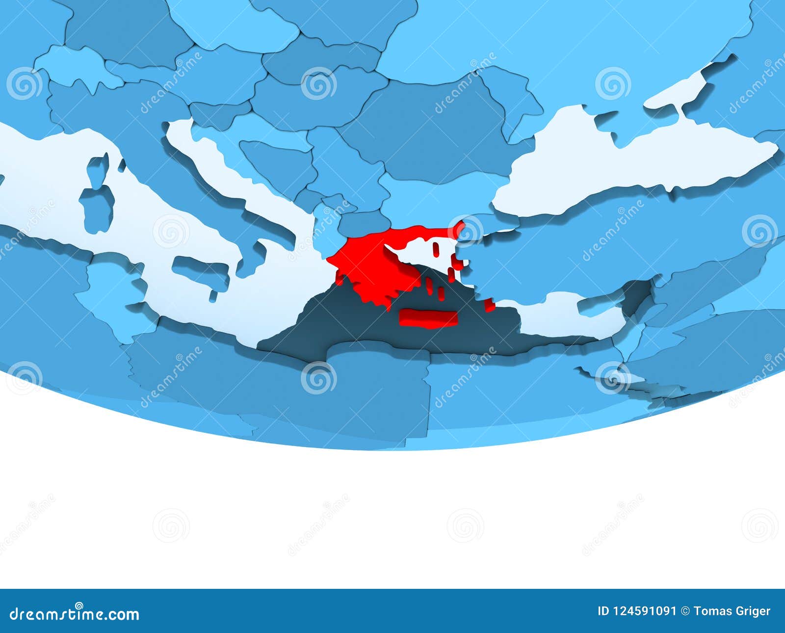 Greece in red on blue map stock illustration. Illustration of travel ...