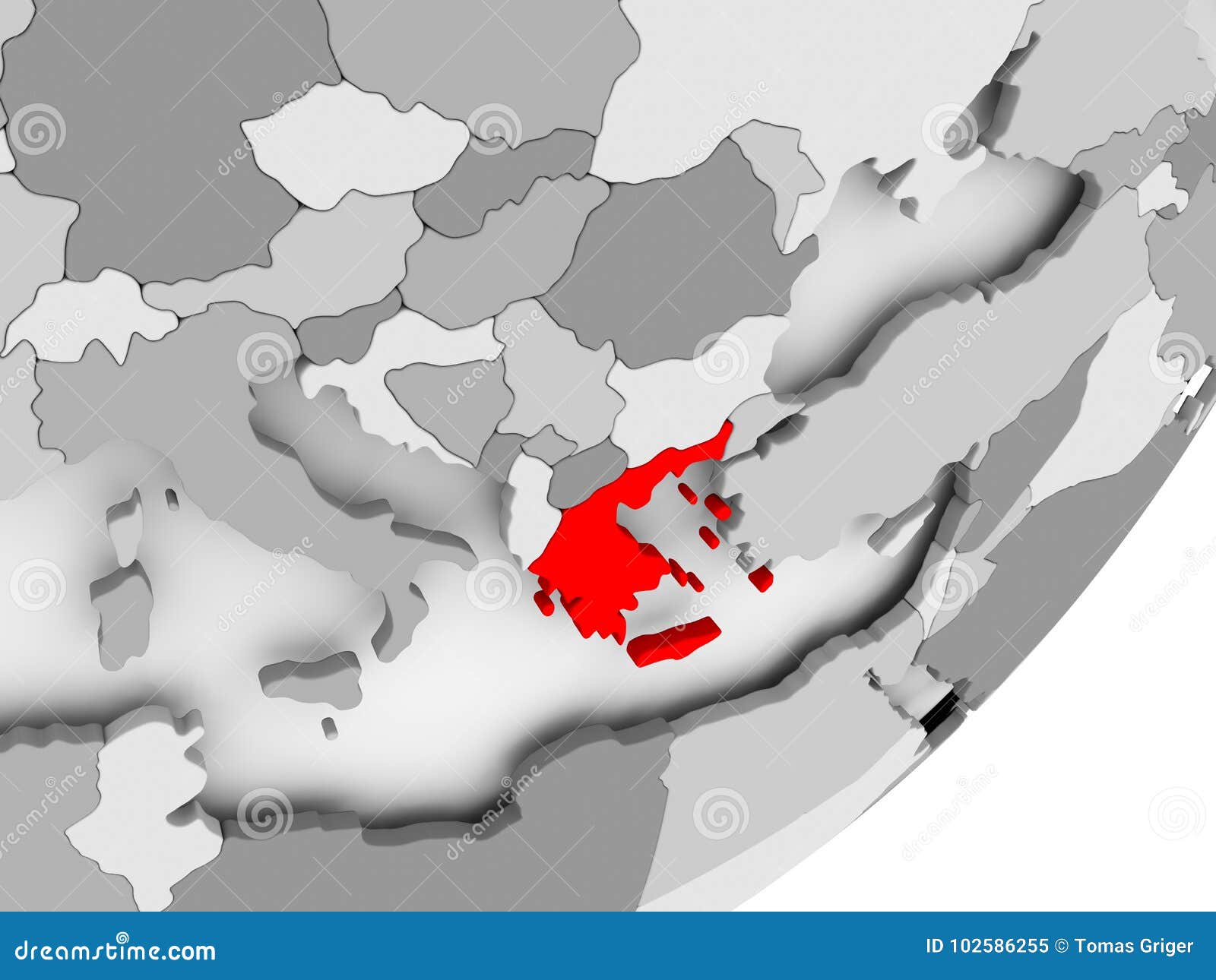 Greece in red on grey map stock illustration. Illustration of political ...