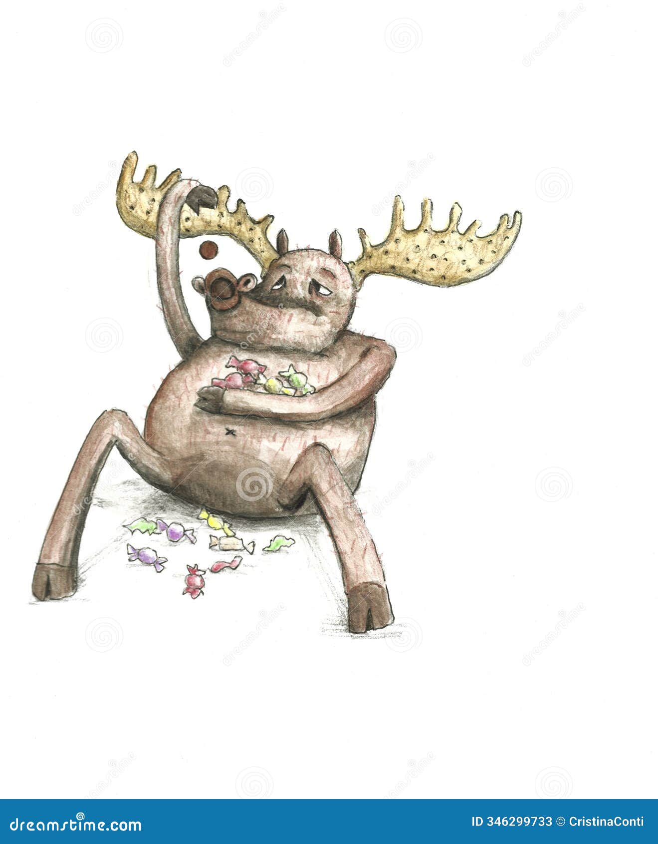 Illustration of a Greedy Moose Tasting a Pile of Sweets and Candies ...