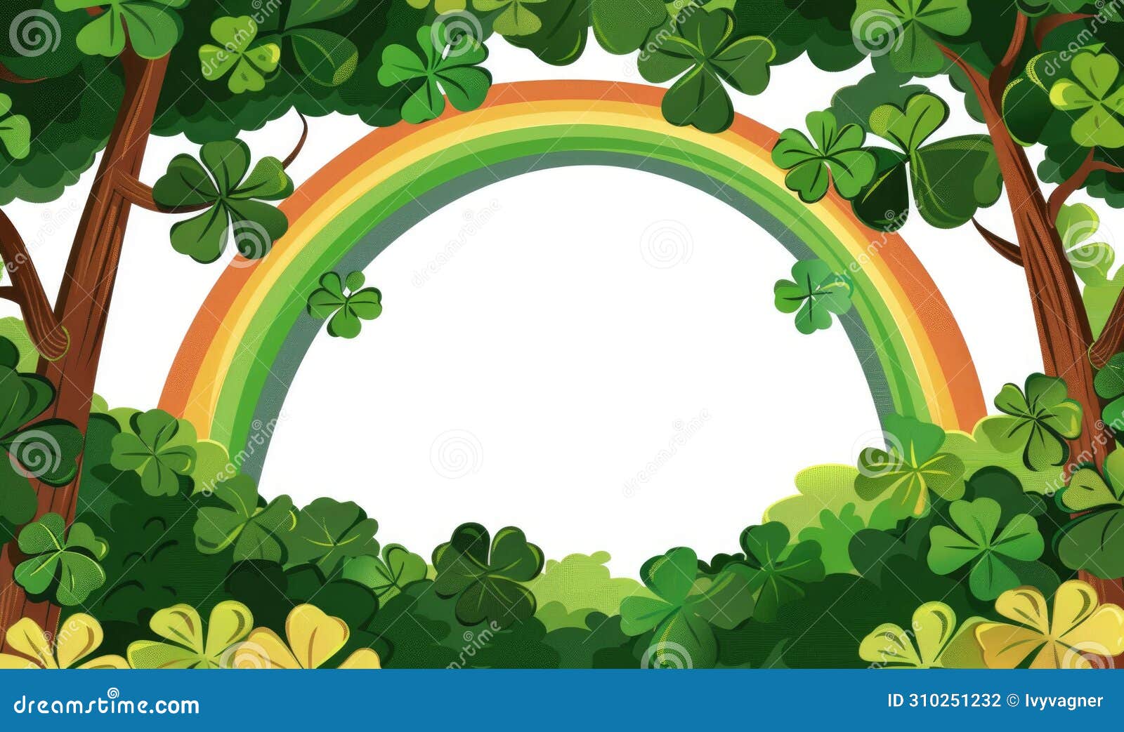 Illustration of a Green Background with a Rainbow and Clover Leaves ...