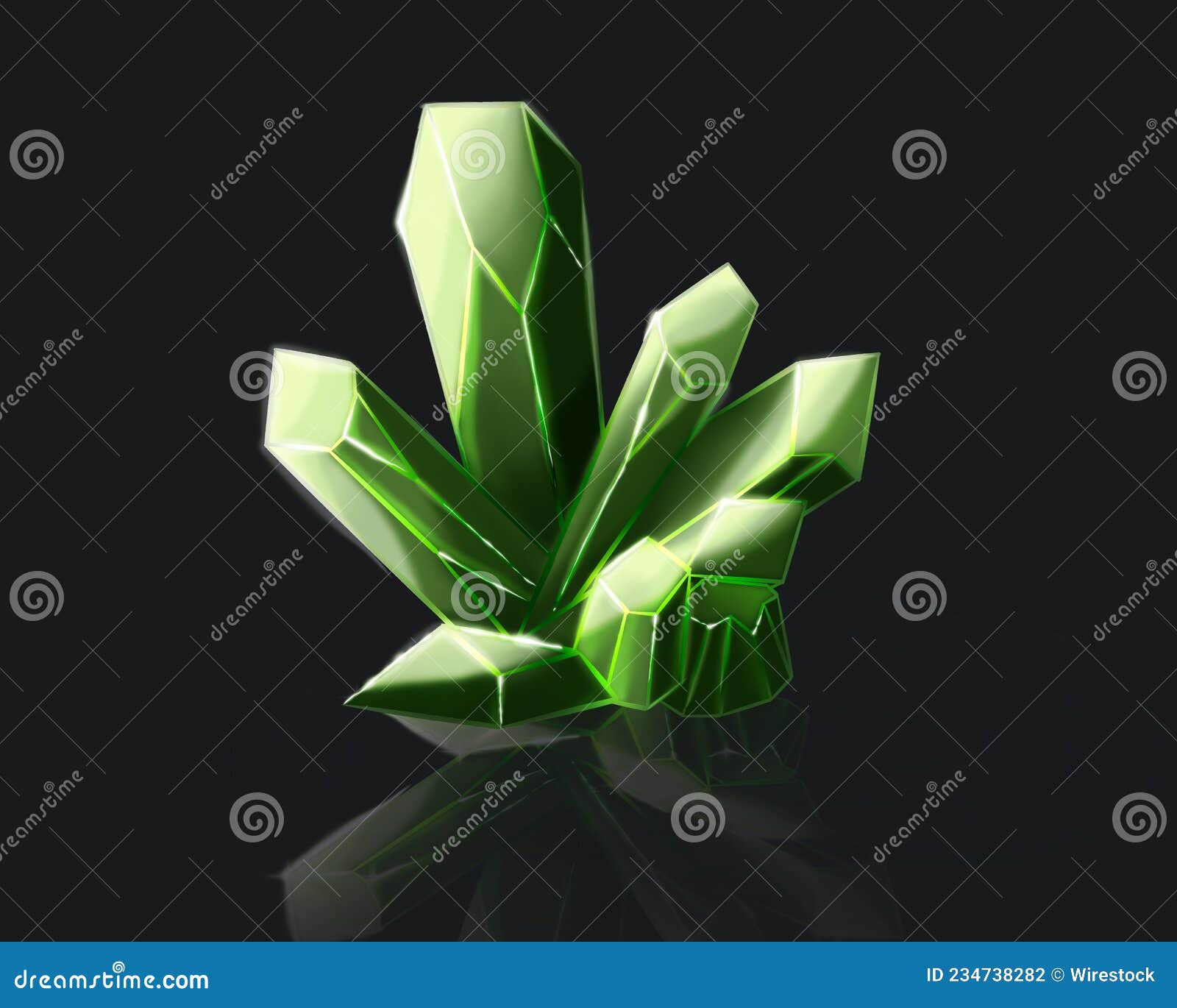 Illustration of Green Digital Shiny Crystals Over the Black Surface ...