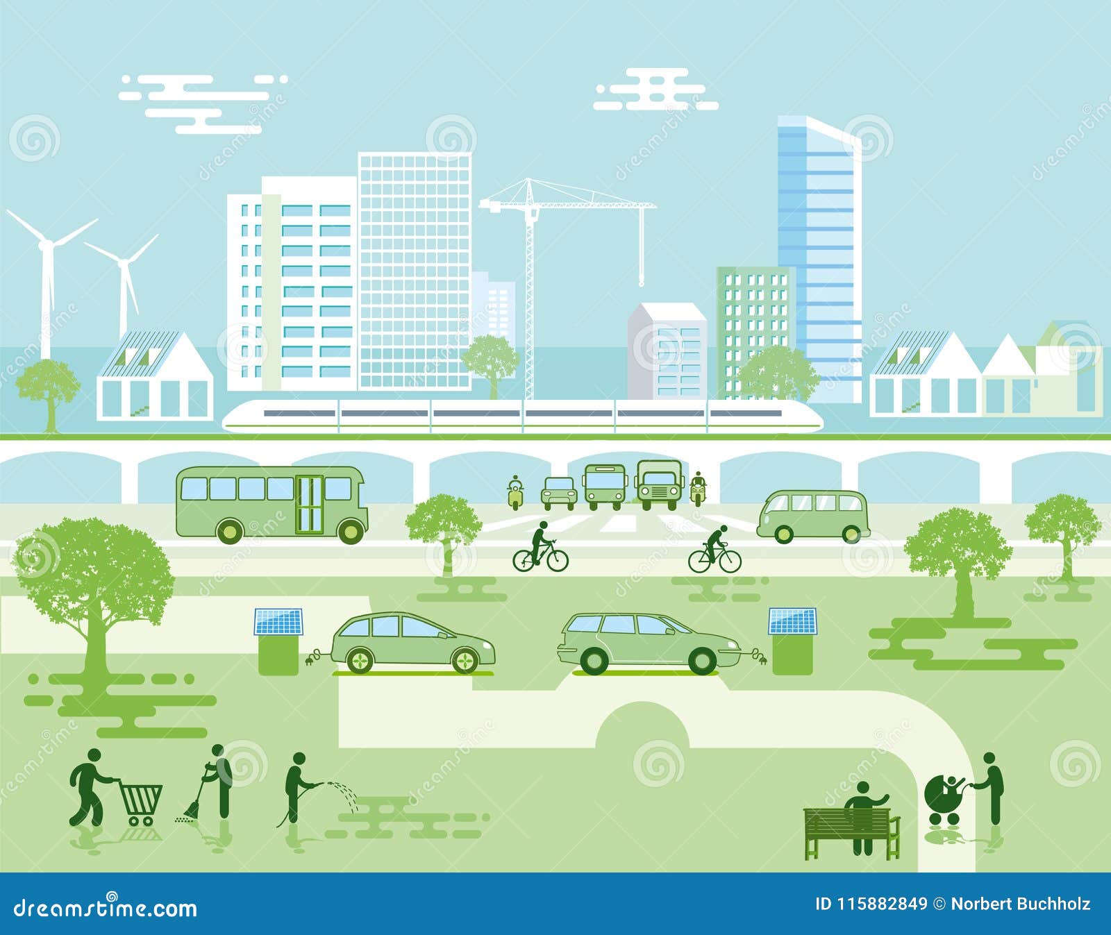 Green Ecological City Illustration Stock Vector - Illustration of tram ... Green Ecological City Illustration Stock Vector - Illustration of tram ...