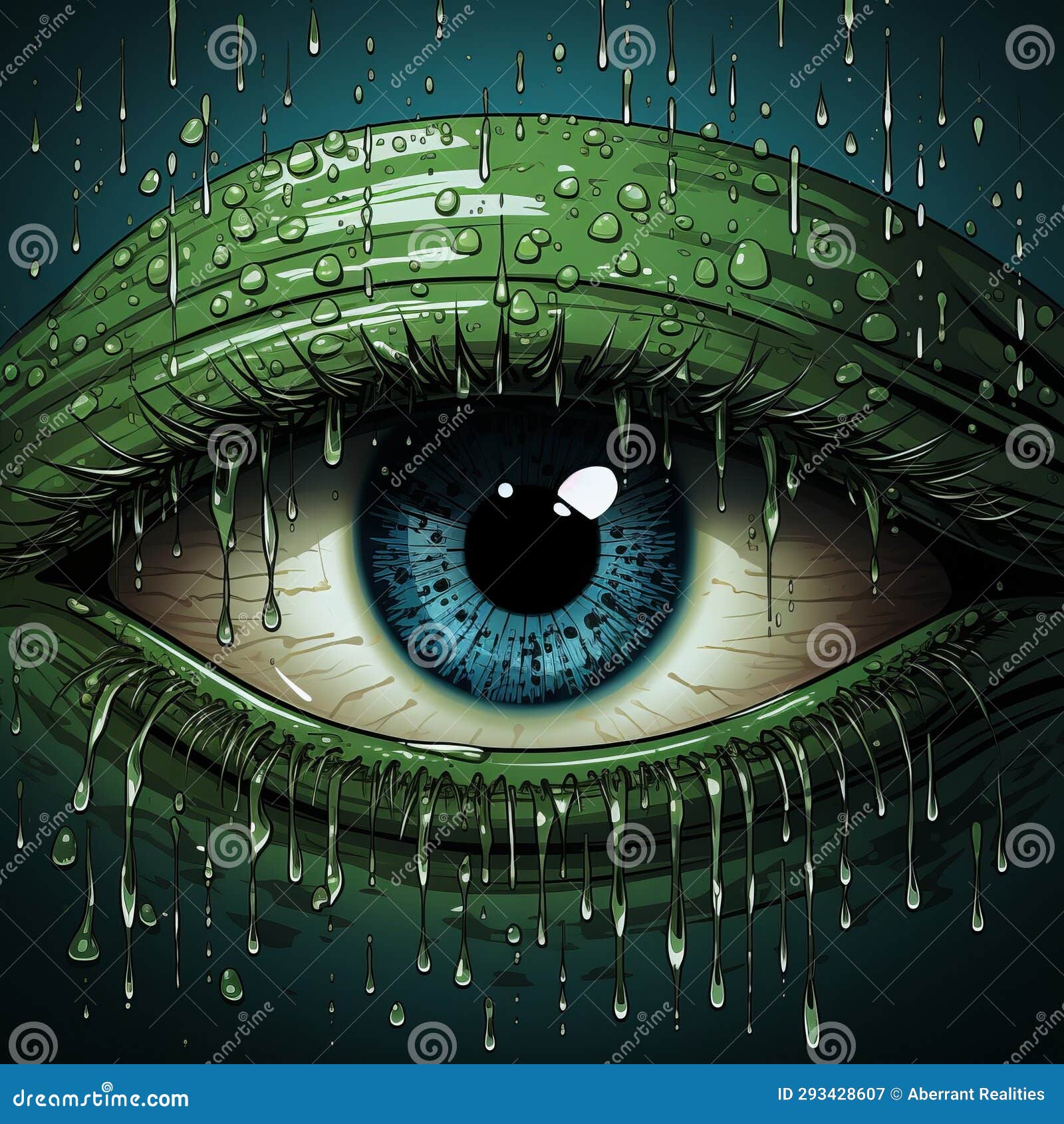 An Illustration of a Green Eye with Rain Drops on it Stock Illustration ...