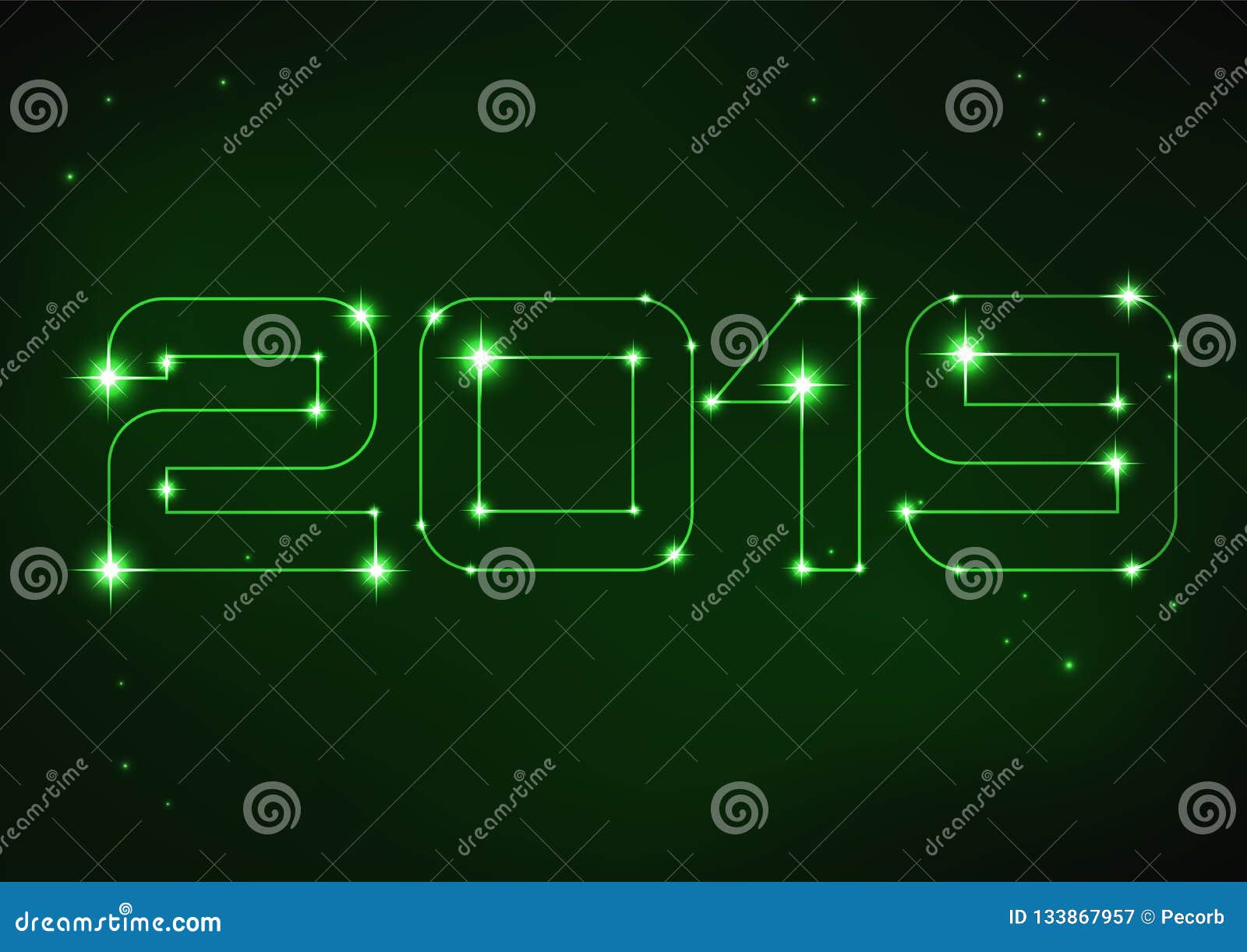 Illustration of Green Number 2019 in Style of Constellation Stock ...