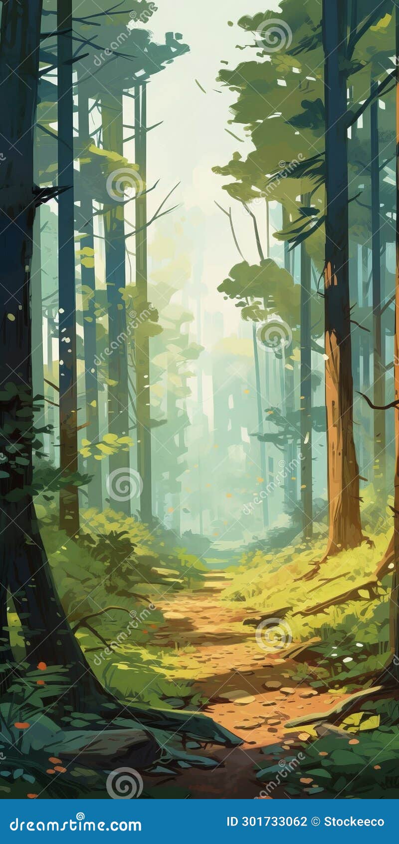 Colorful Forest Sketch Artwork with Flat Shading Style Stock ...