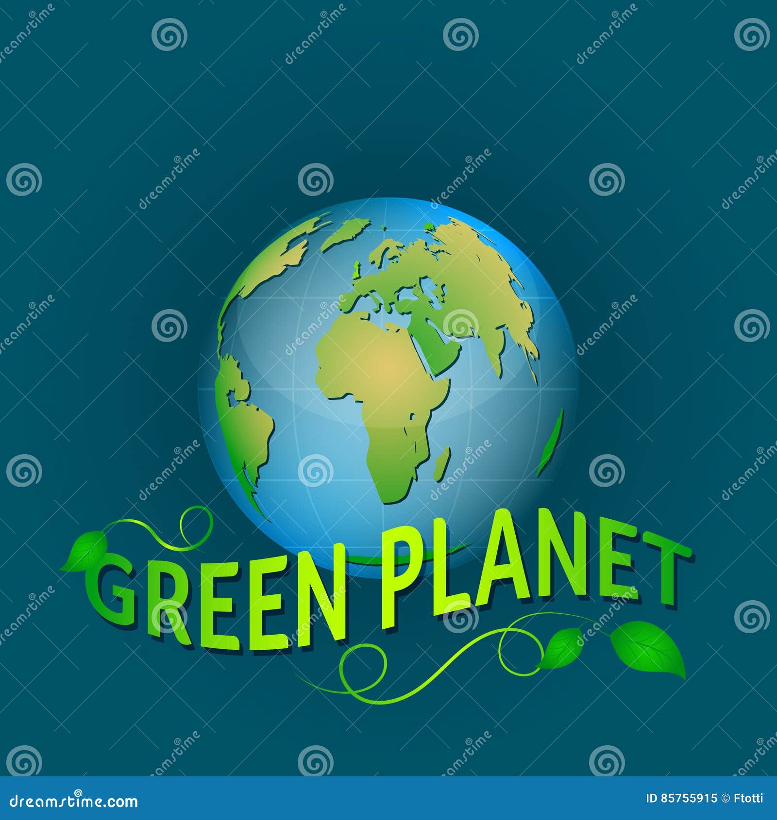 Illustration Green Planet on a Blue Background with Leaves. Stock ...