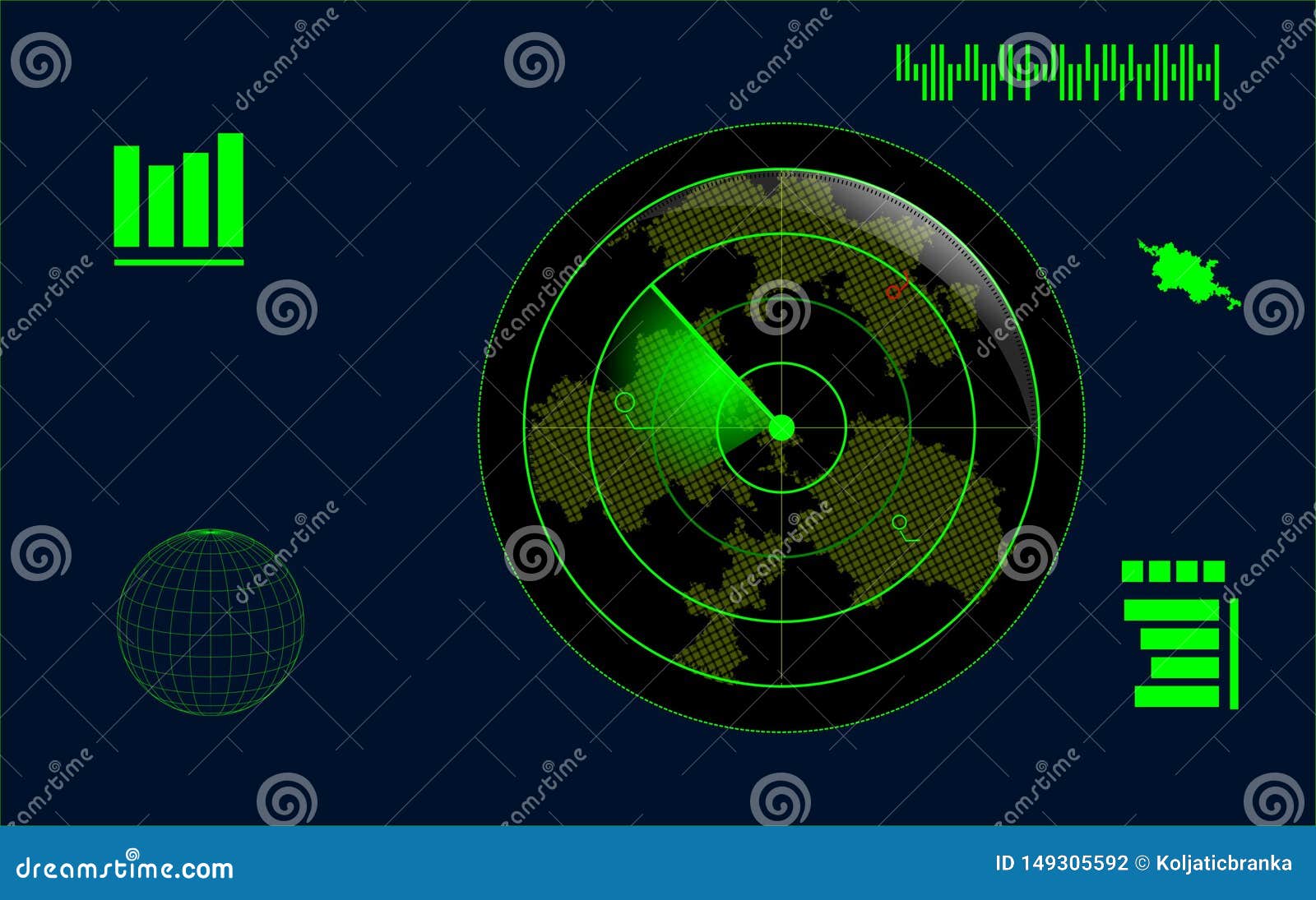 Illustration of a Green Radar Screen. Stock Vector - Illustration of ...