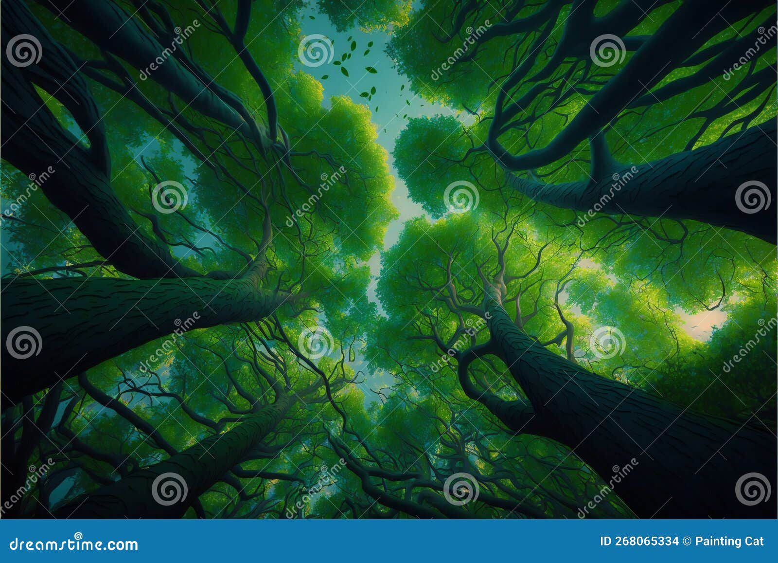 The Green Tops of Trees, Digital Illustration Painting Stock ...