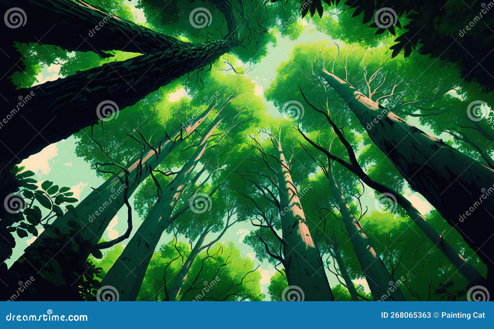 The Green Tops of Trees, Digital Illustration Painting Stock ...