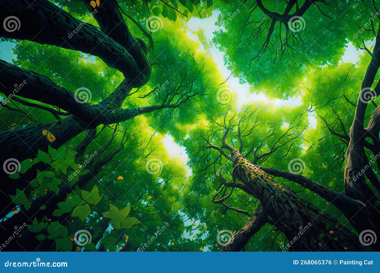 The Green Tops of Trees, Digital Illustration Painting Stock ...