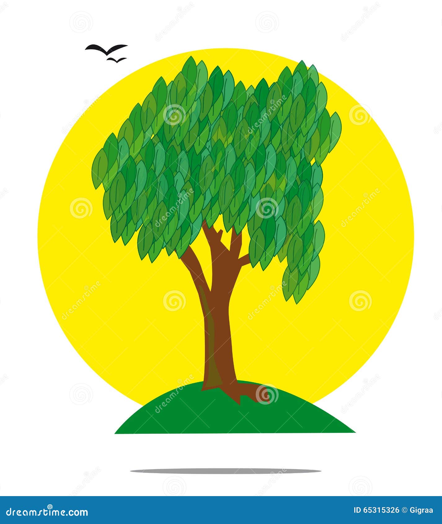 Illustration of a Green Tree with Sun Stock Illustration - Illustration ...