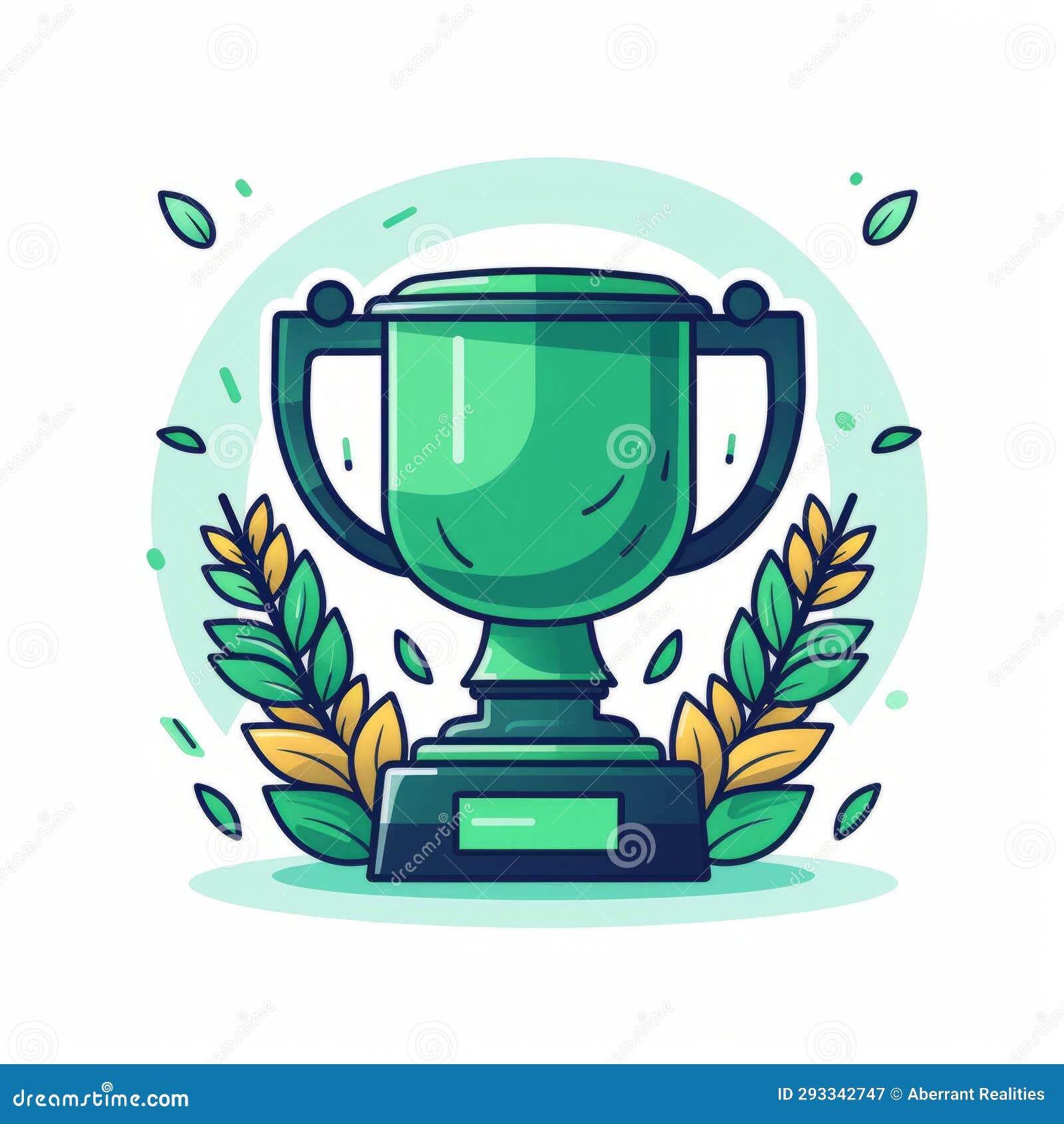 An Illustration of a Green Trophy Cup with Leaves Around it Stock ...