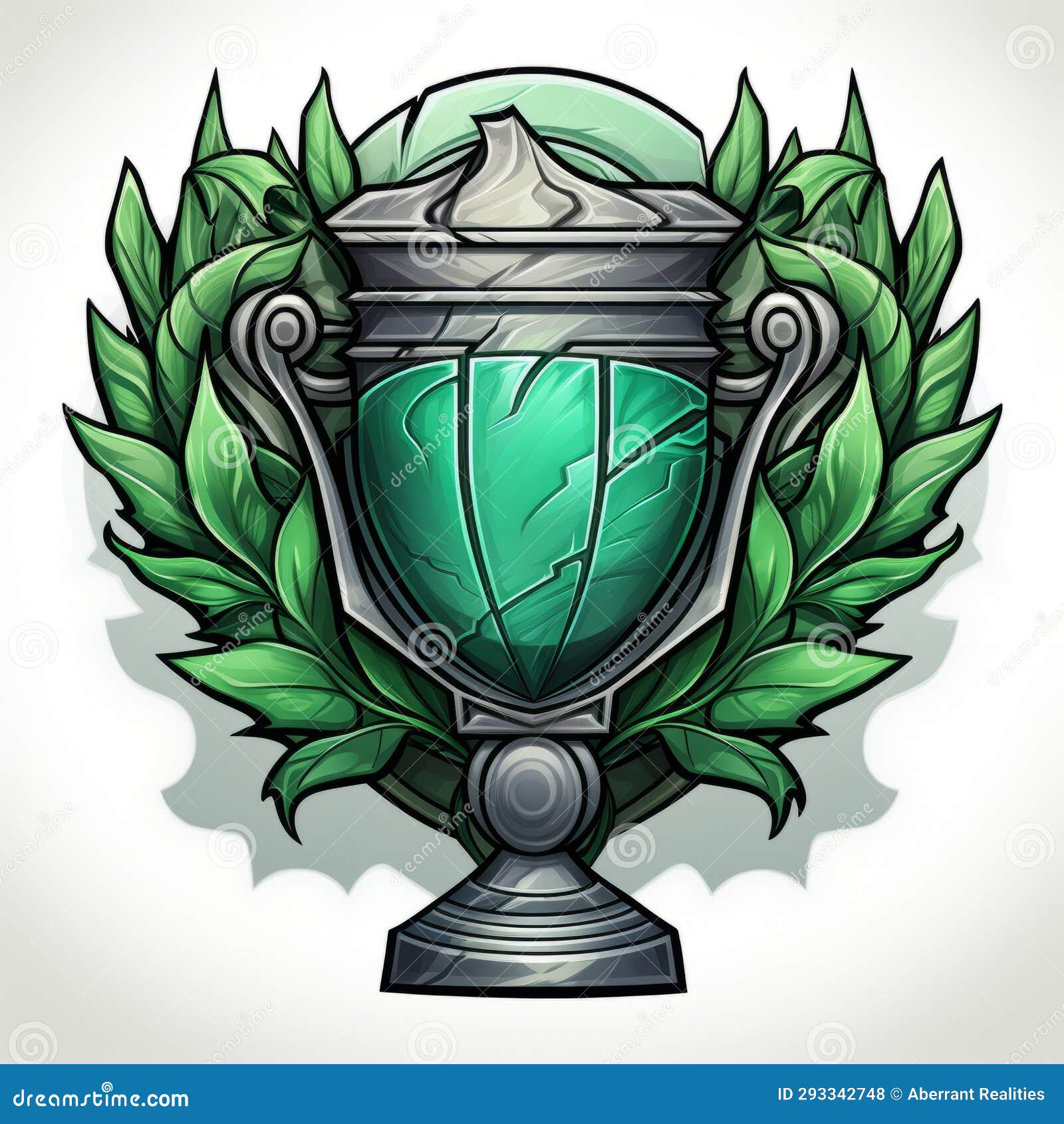 An Illustration of a Green Trophy with Leaves Around it Stock ...
