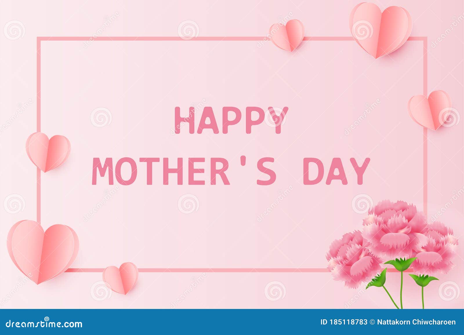 Illustration Greeting Card Happy Mother Day With Paper Heart And Pink